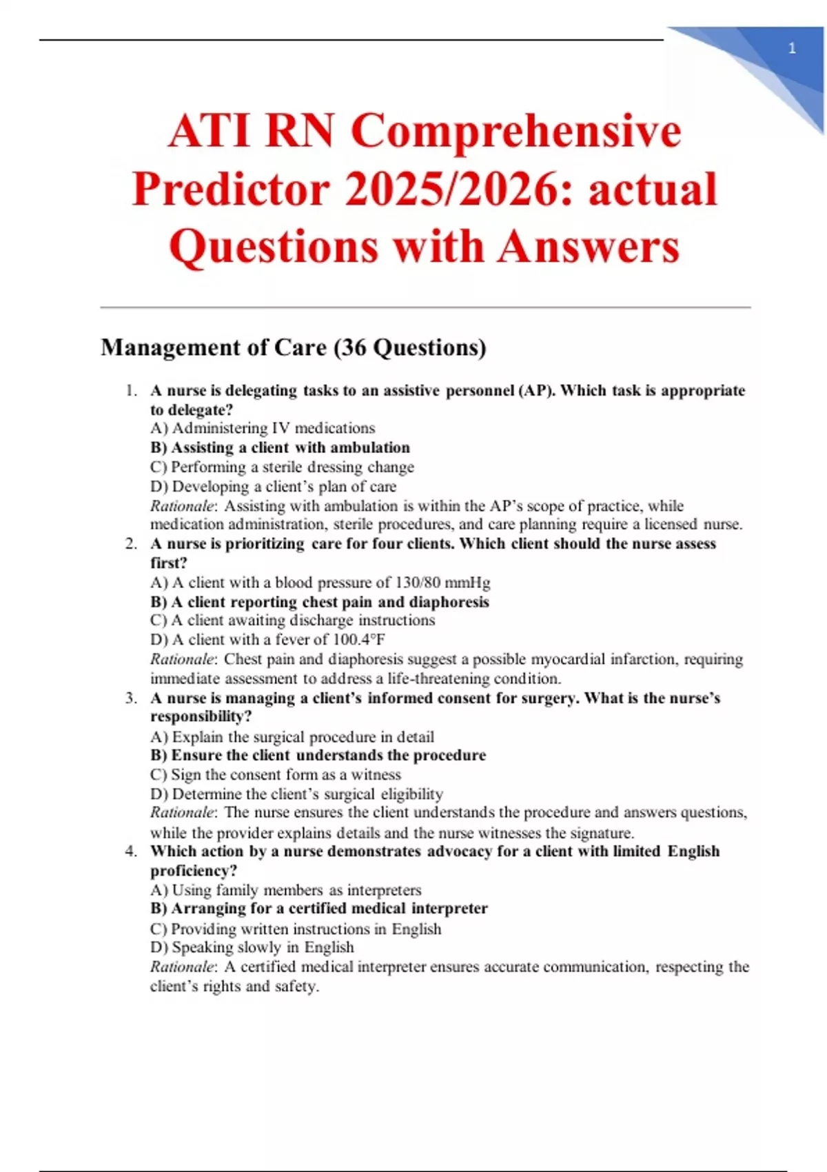 ATI RN Comprehensive Predictor 2025/2026: actual Questions with Answers - ATI RN Comprehensive ...