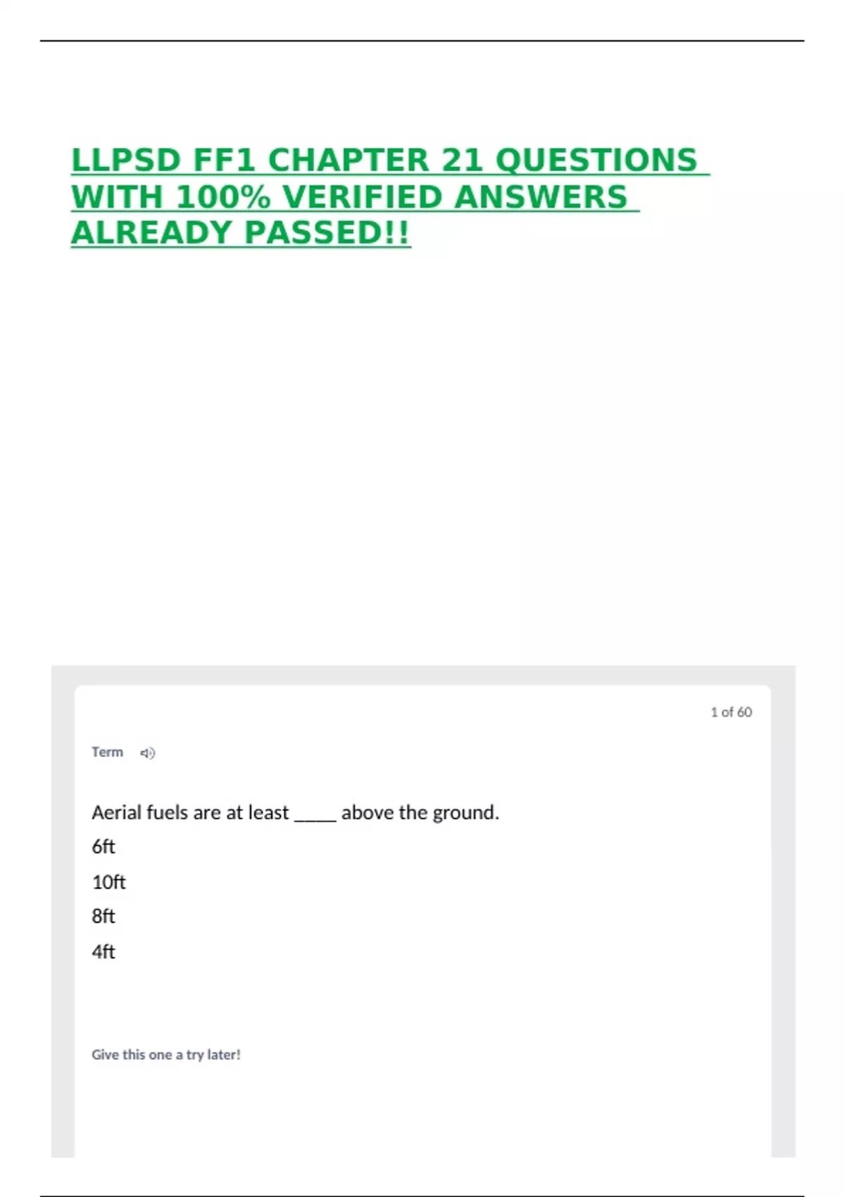 LLPSD FF1 CHAPTER 21 QUESTIONS WITH 100% VERIFIED ANSWERS ALREADY PASSED!! - LLPSD FF1 - Stuvia US