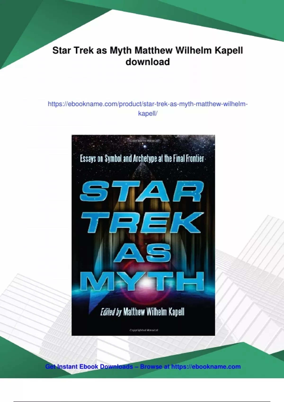 Summary Star Trek as Myth Matthew Wilhelm Kapell - Instant Download ...