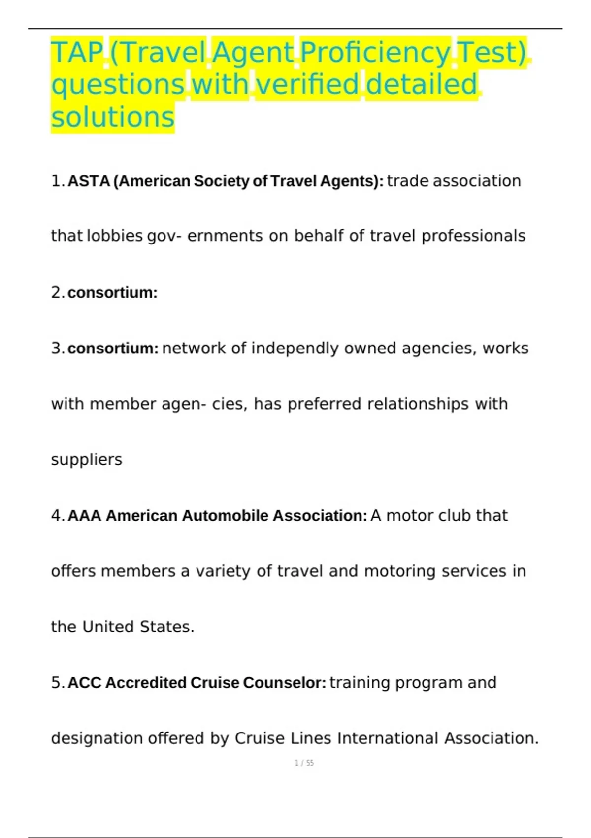TAP (Travel Agent Proficiency Test) questions with verified detailed ...