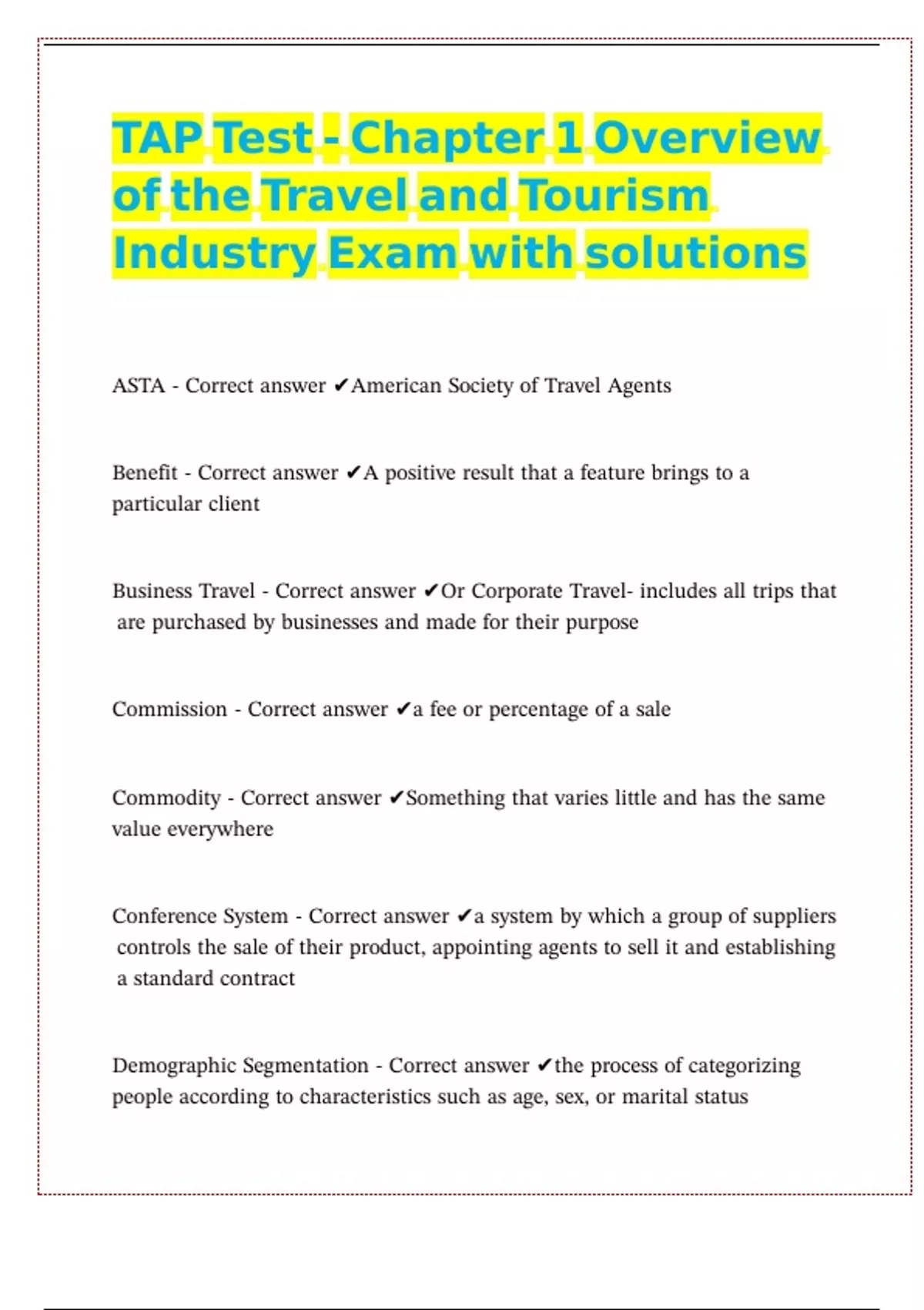 TAP Test - Chapter 1 Overview of the Travel and Tourism Industry Exam ...