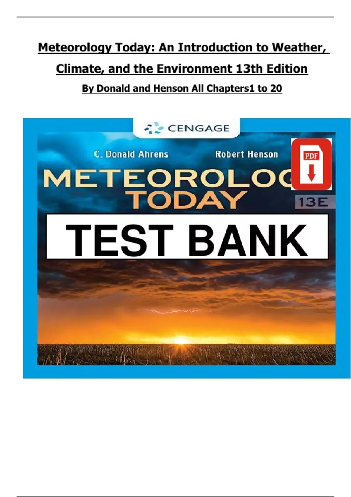 Test Bank With Solution Manual Meteorology Today An Introduction To