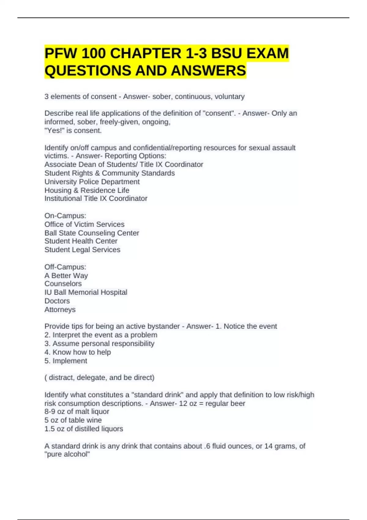 PFW 100 CHAPTER 1-3 BSU EXAM QUESTIONS AND ANSWERS - PFW 100 CHAPTER 1 ...