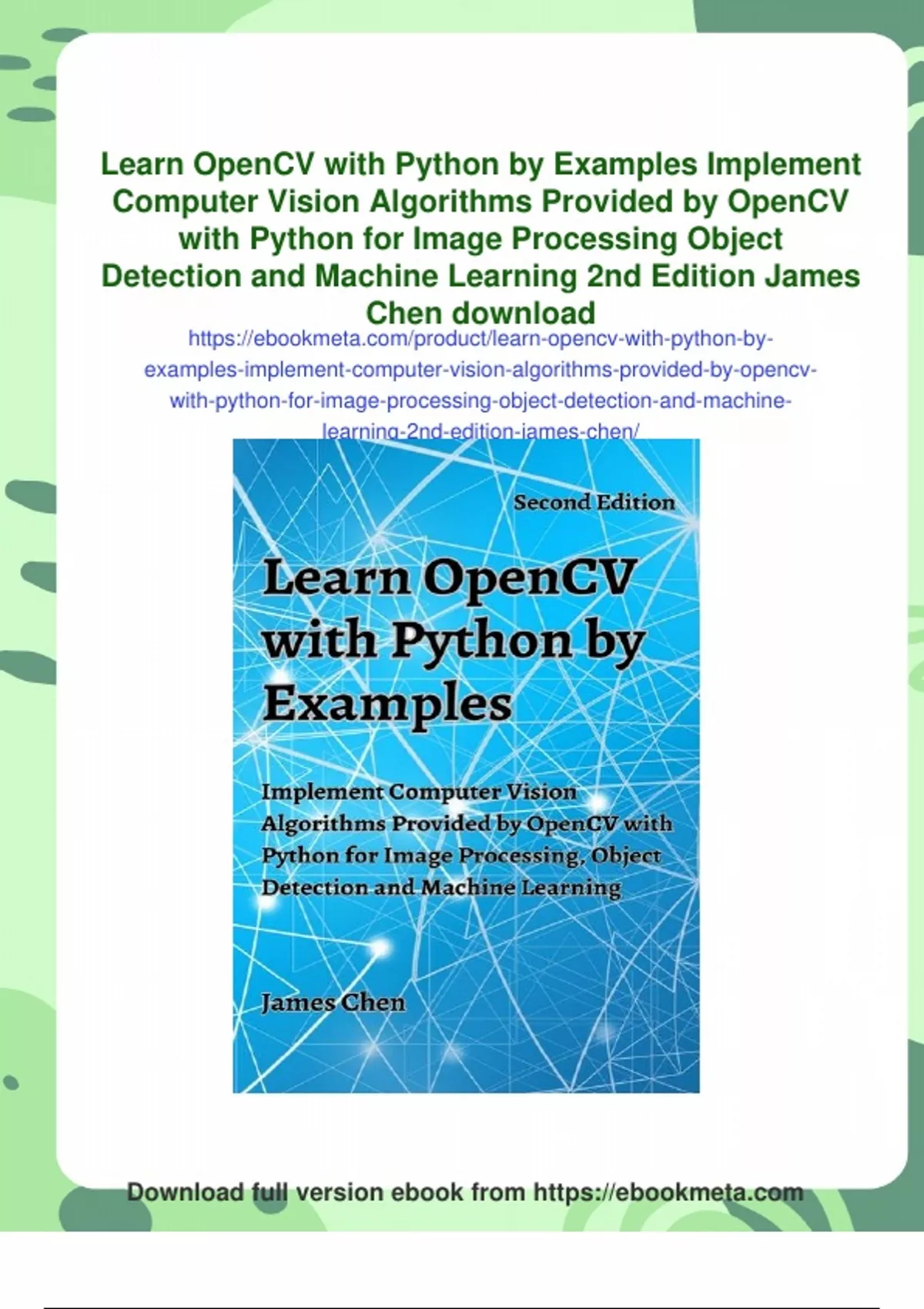 Summary Learn OpenCV with Python by Examples Implement Computer Vision Algorithms Provided by ...