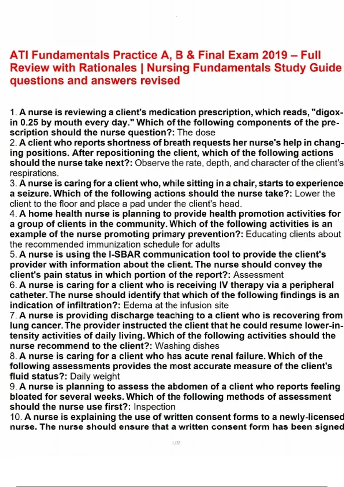 ATI Fundamentals Practice A, B & Final Exam 2019 – Full Review with ...