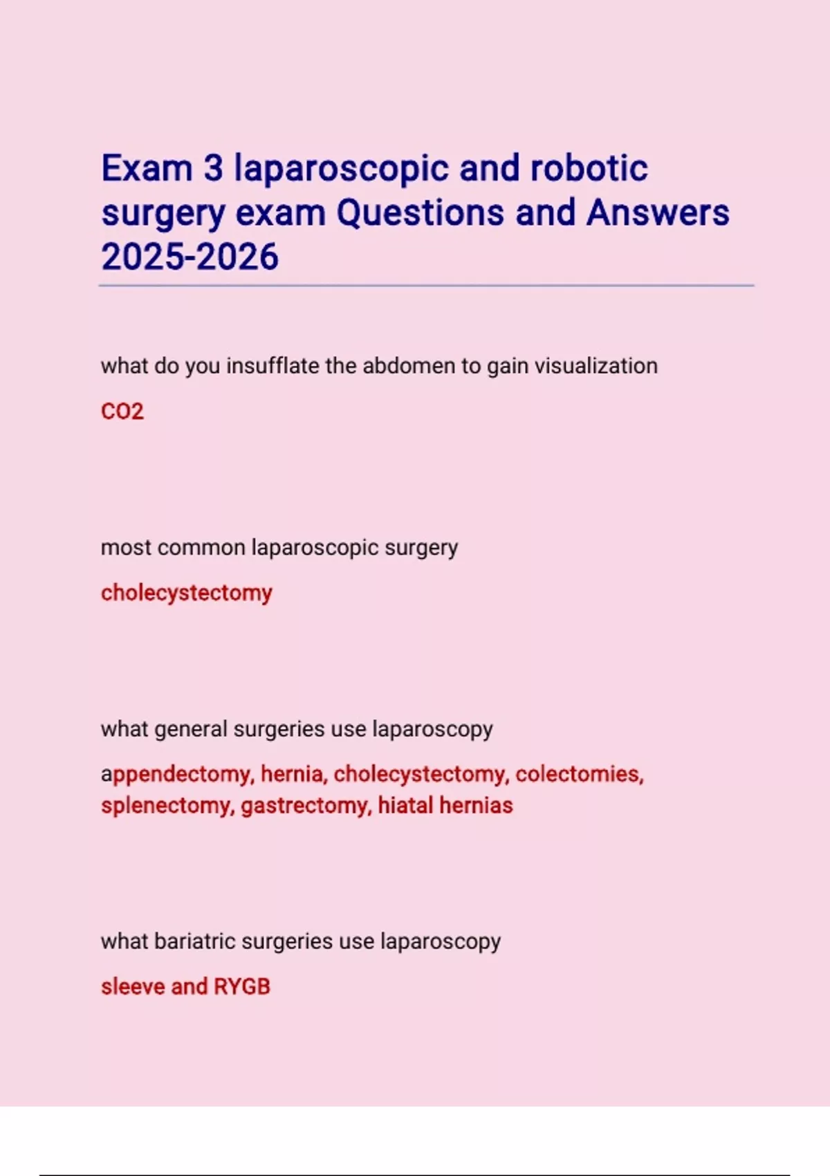 Exam 3 laparoscopic and robotic surgery exam Questions and Answers ...