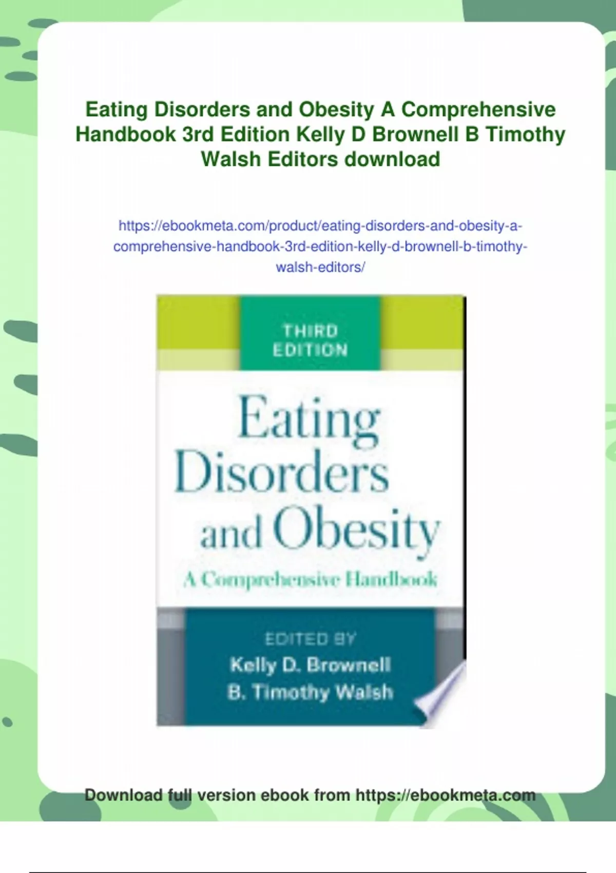 Summary Eating Disorders and Obesity A Comprehensive Handbook 3rd ...