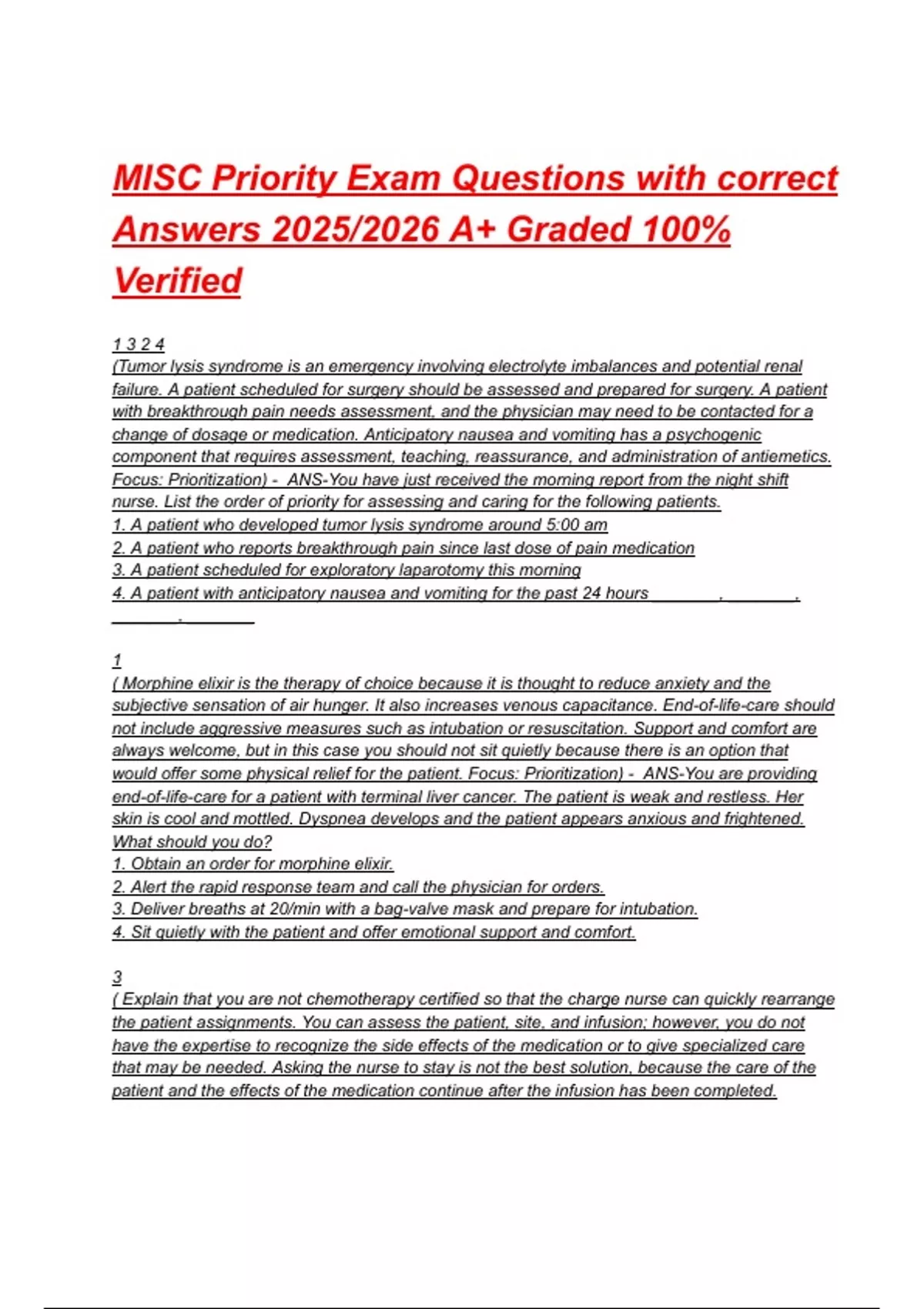 MISC Priority Exam Questions with correct Answers 2025/2026 A+ Graded ...