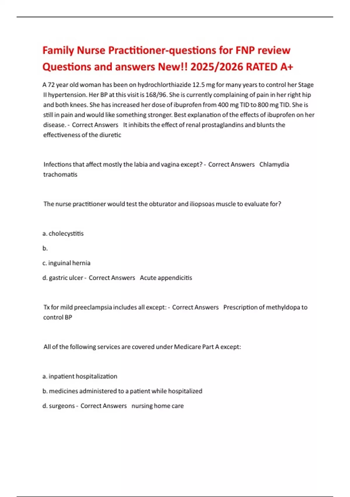 Family Nurse Practitioner-questions for FNP review Questions and ...