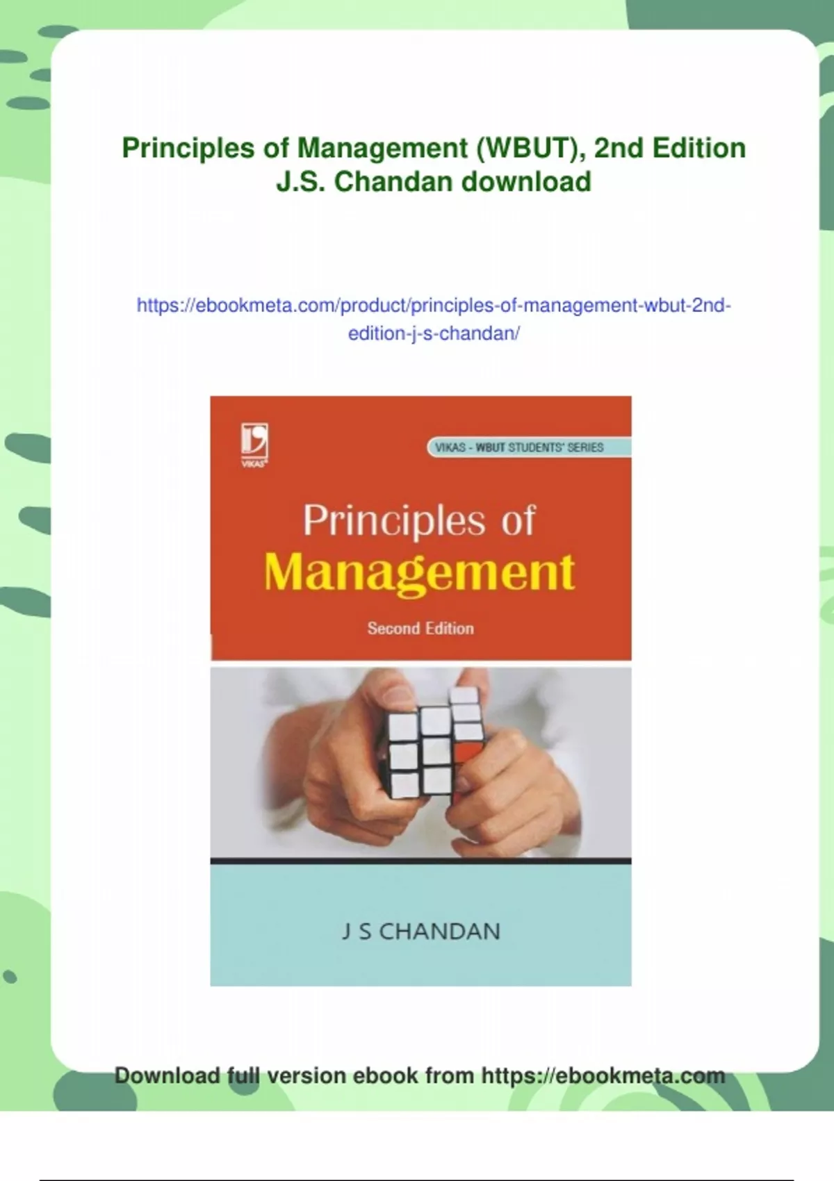 Summary Principles of Management (WBUT), 2nd Edition J.S. Chandan ...