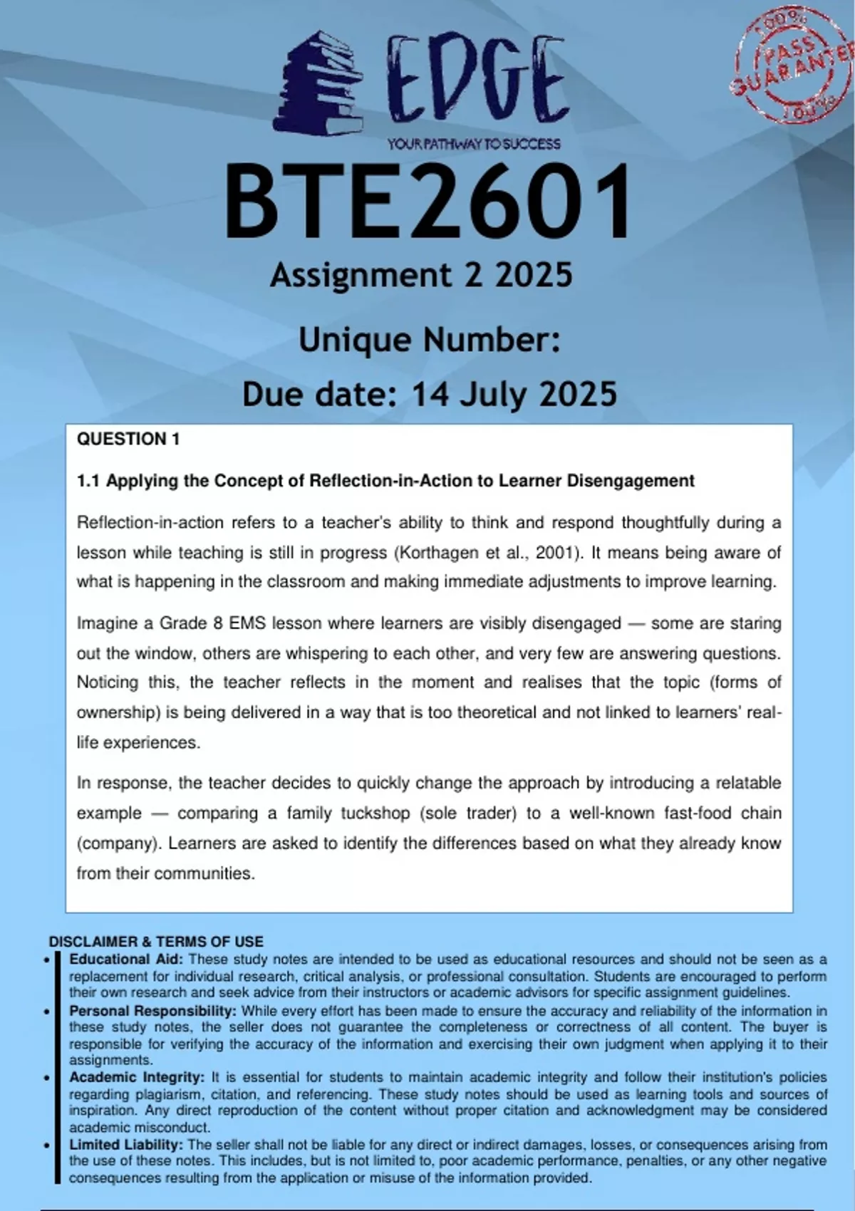 BTE2601 Assignment 2 (LITERATURE REVIEW) 2025 - DISTINCTION GUARANTEED ...