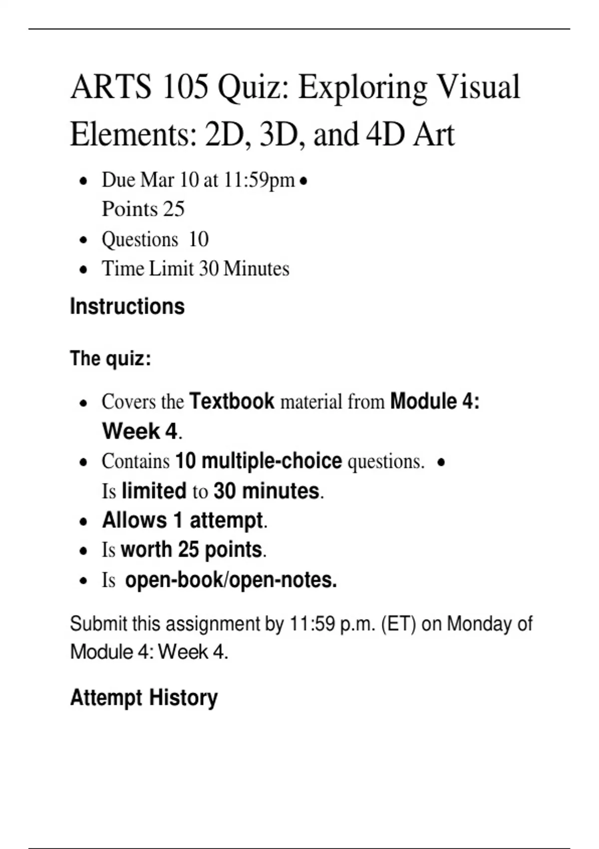 ARTS 105 Quiz: Exploring Visual Elements: 2D, 3D, and 4D Art | Score 25 ...