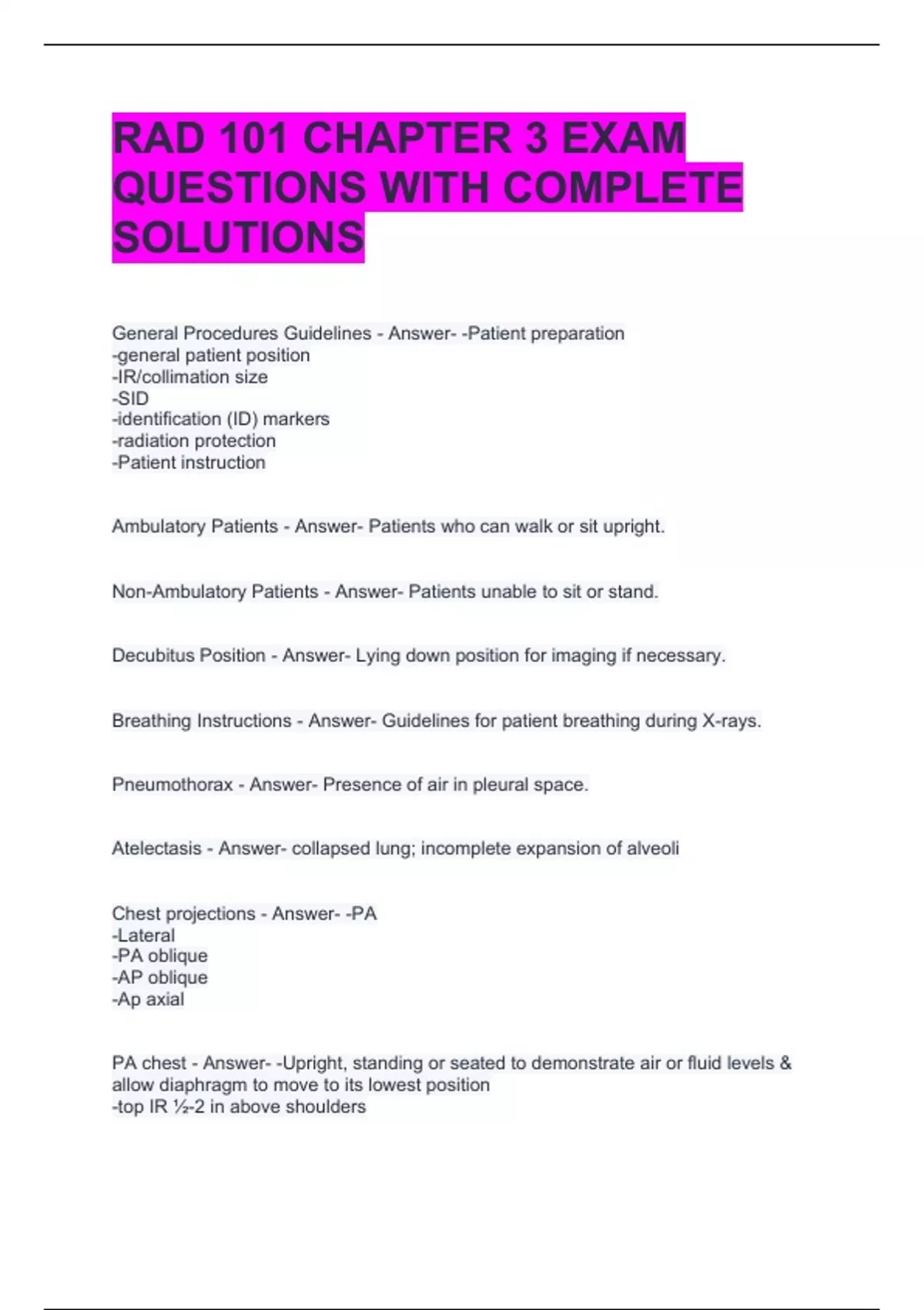 RAD 101 CHAPTER 3 EXAM QUESTIONS WITH COMPLETE SOLUTIONS - RAD 101 ...