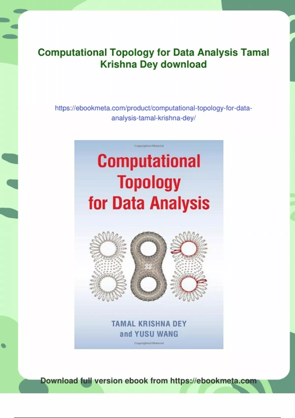Summary Computational Topology for Data Analysis Tamal Krishna Dey ...