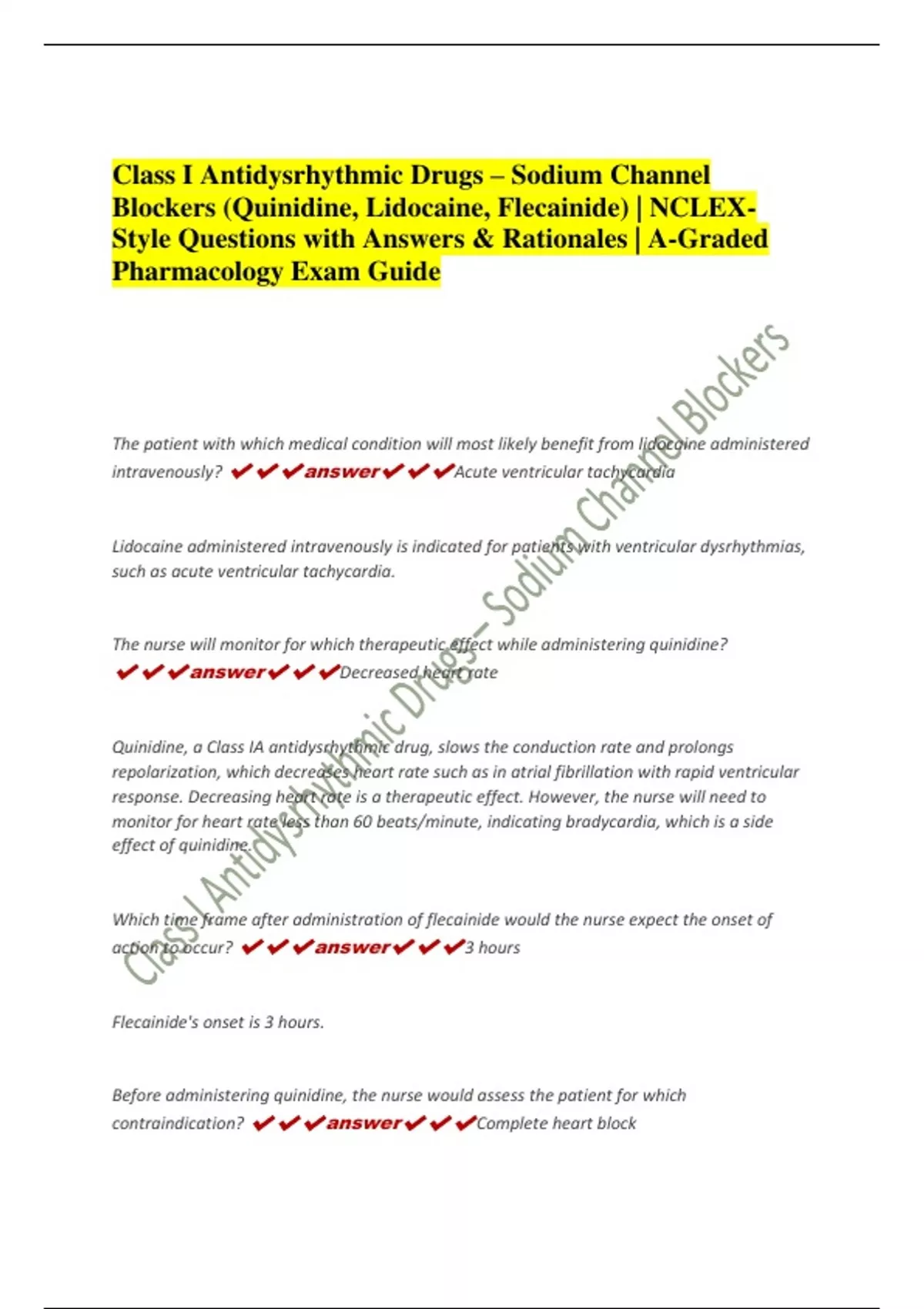 Class I Antidysrhythmic Drugs – Sodium Channel Blockers (Quinidine ...