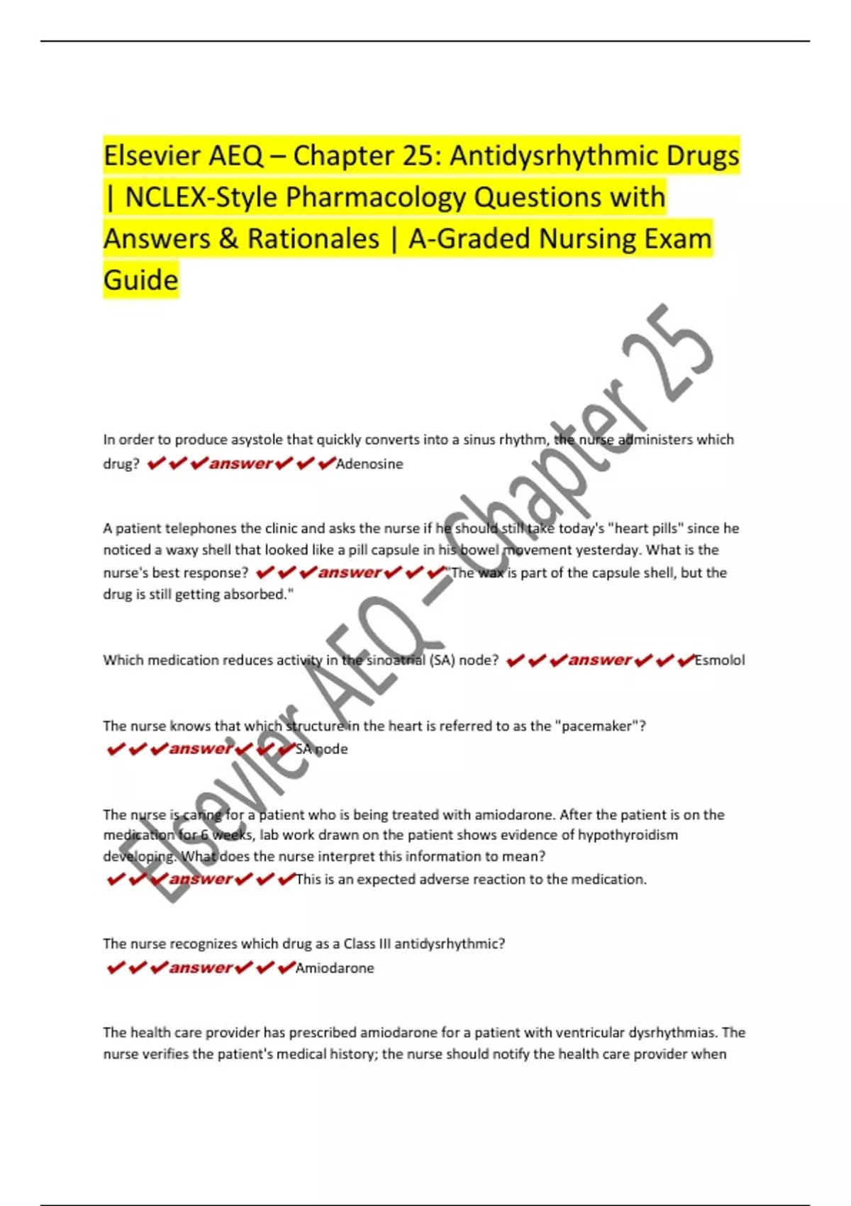 Elsevier AEQ – Chapter 25: Antidysrhythmic Drugs | NCLEX-Style ...