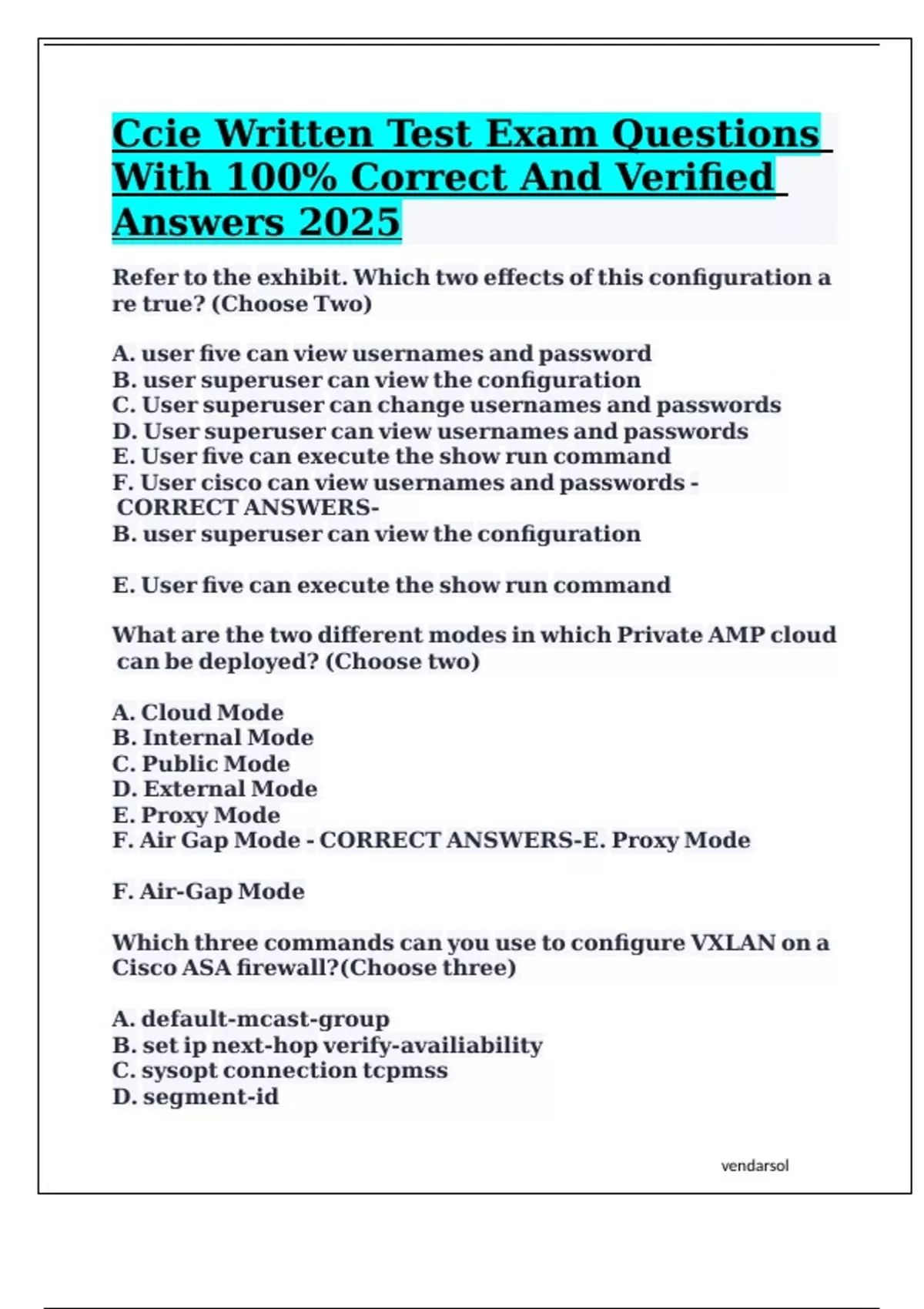 Ccie Written Test Exam Questions With 100% Correct And Verified Answers ...