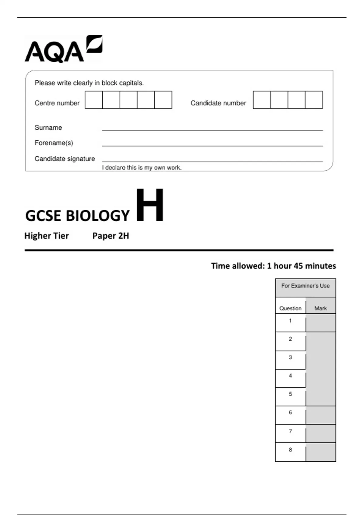 AQA Biology GCSE Paper 2 Higher Tier Practice Papers – Real Exam Format ...