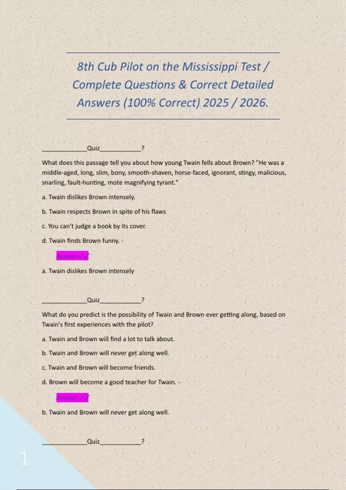 8th Cub Pilot on the Mississippi Test / Complete Questions & Correct ...
