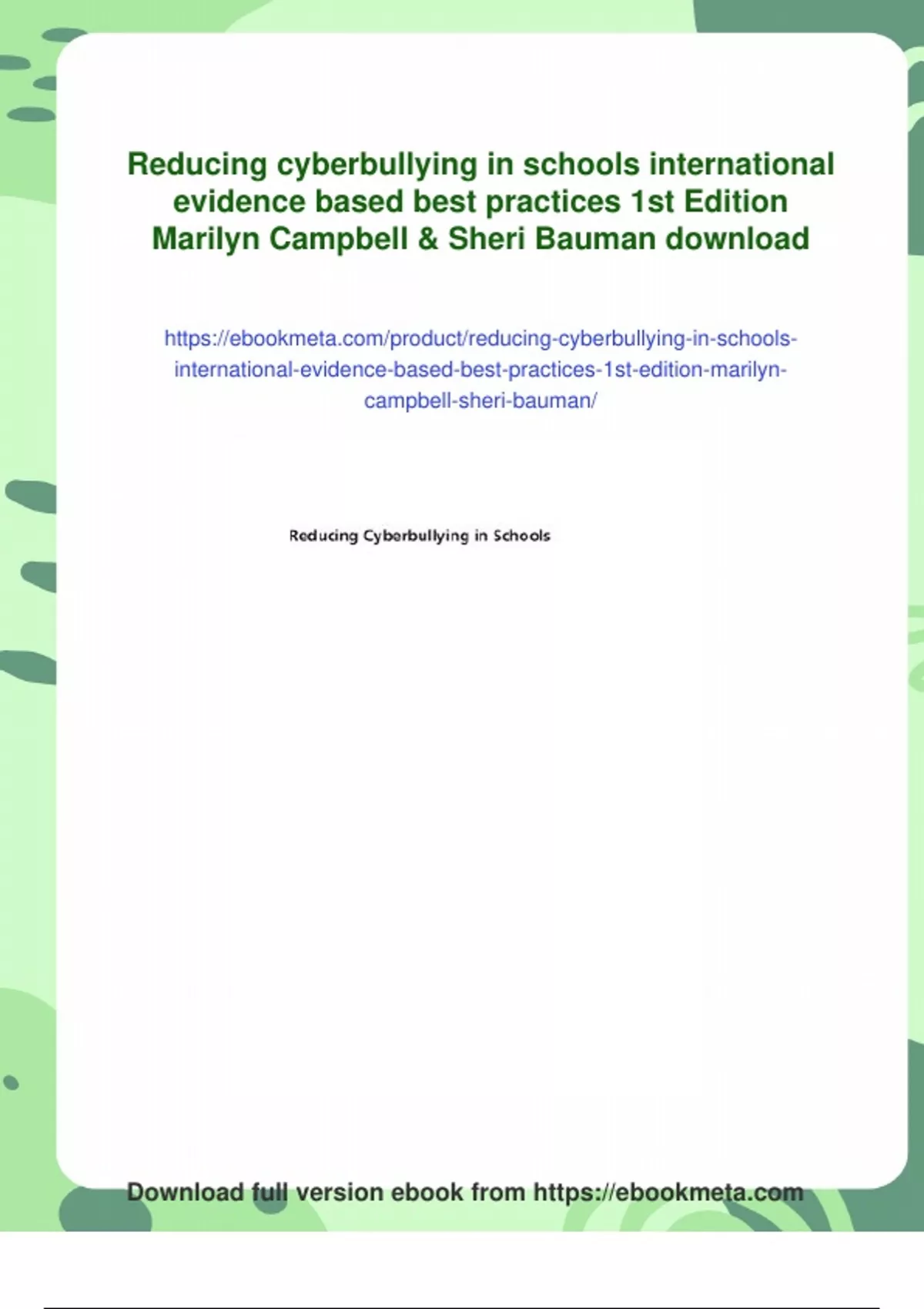 Summary Reducing cyberbullying in schools international evidence based ...