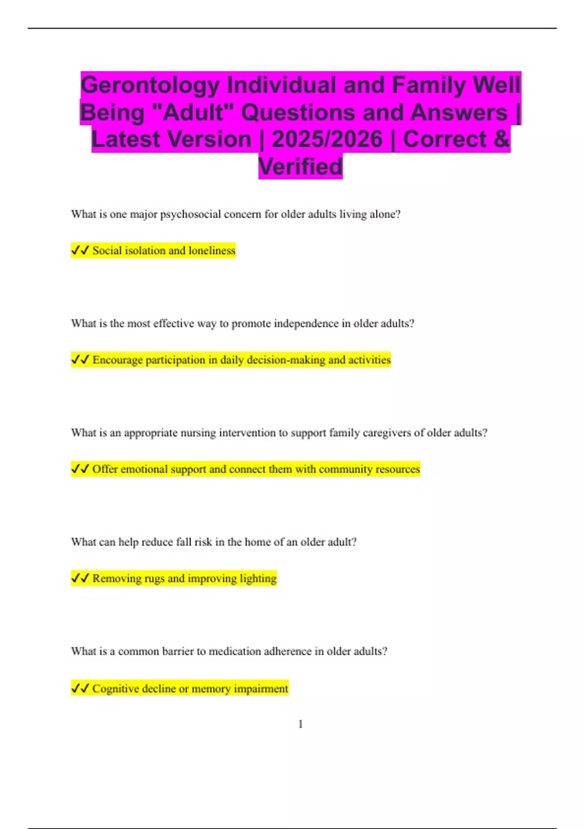 Gerontology Individual and Family Well Being "Adult" Questions and ...