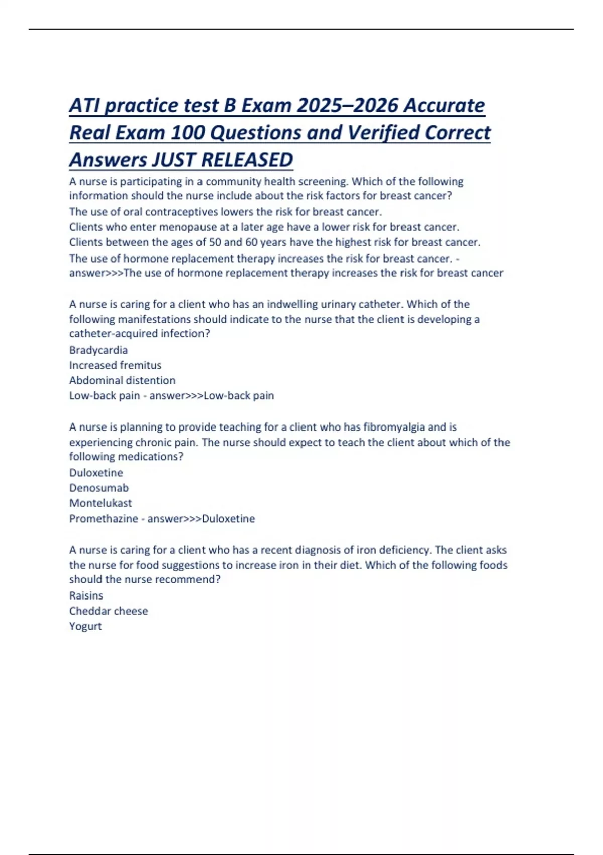 ATI practice test B Exam 2025–2026 ATI proctored Mental health nursing ...