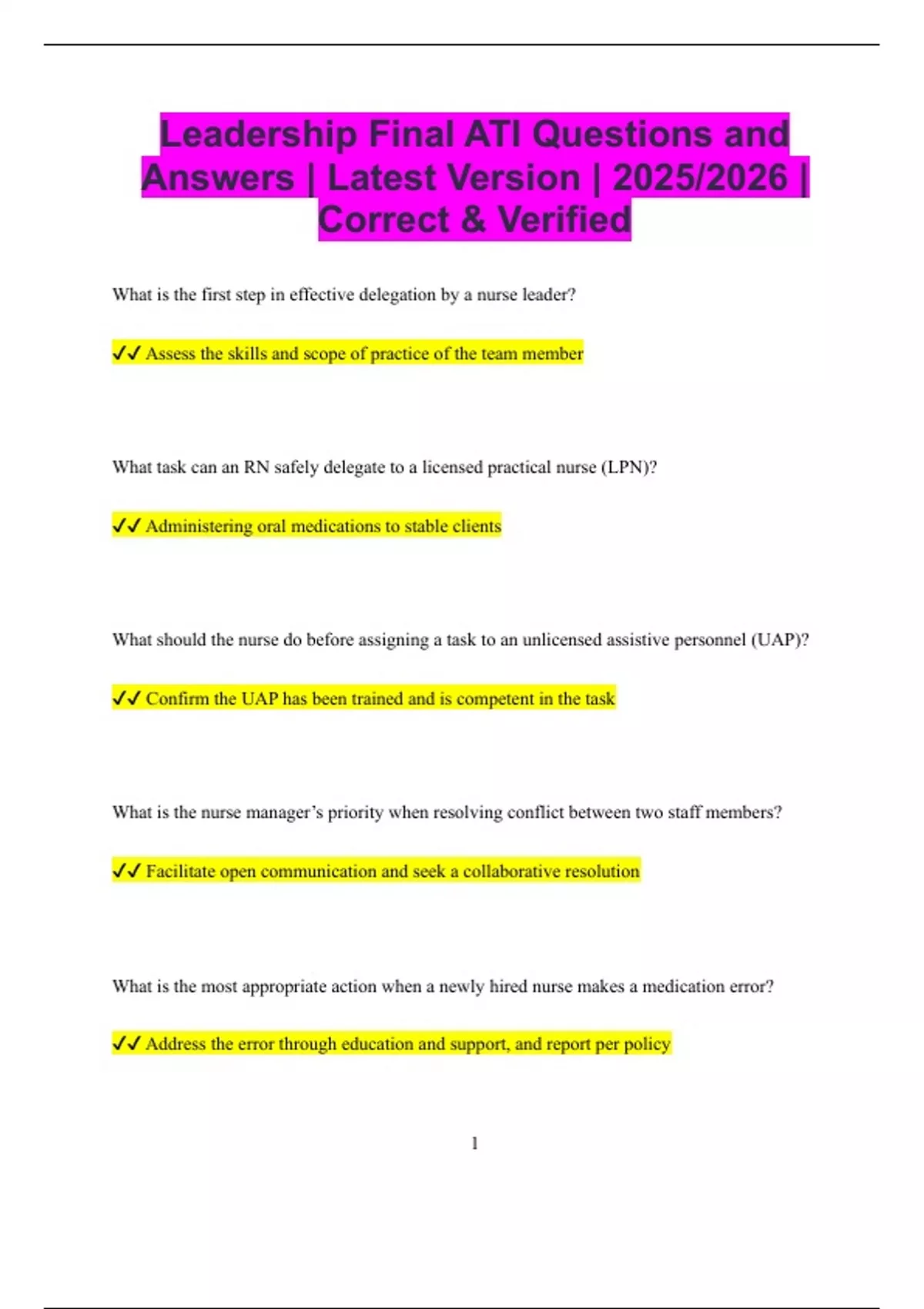 Leadership Final ATI Questions and Answers | Latest Version | 2025/2026 ...