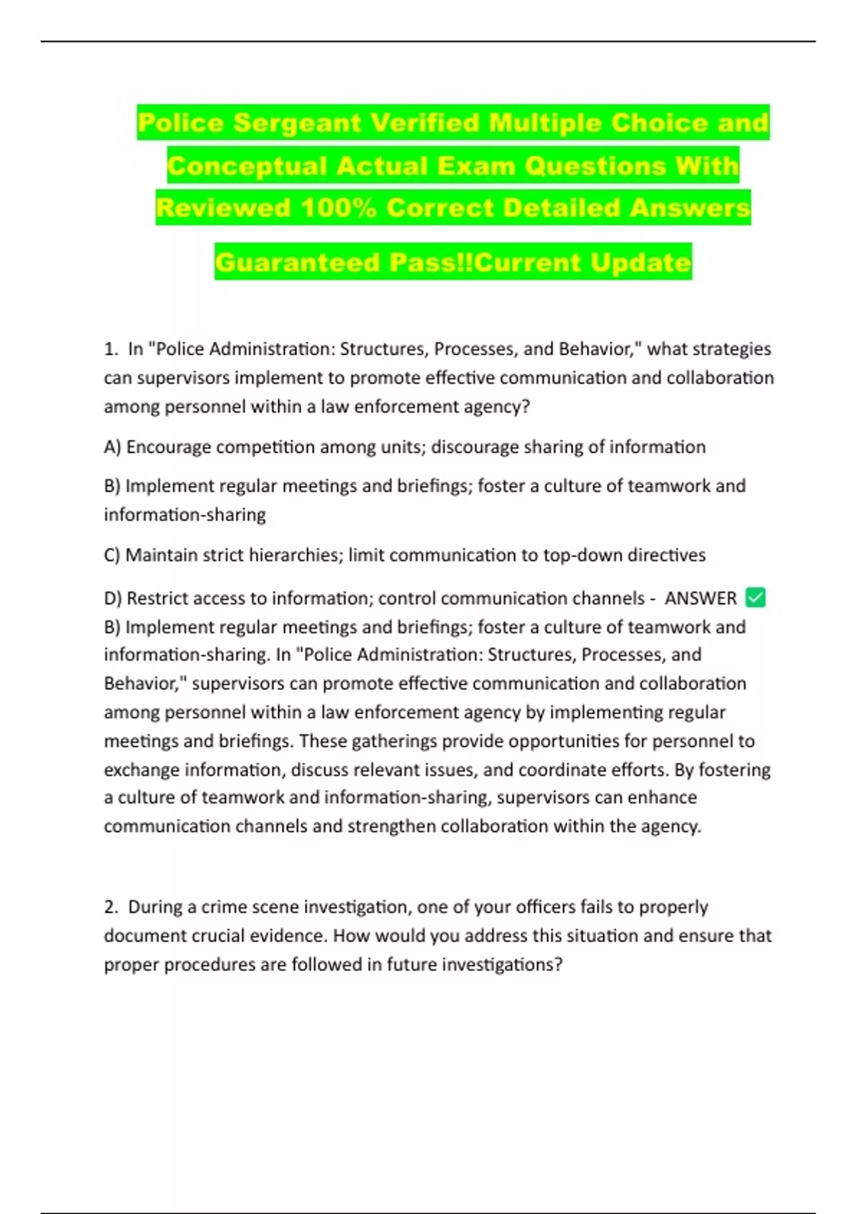 Police Sergeant Verified Multiple Choice and Conceptual Actual Exam ...
