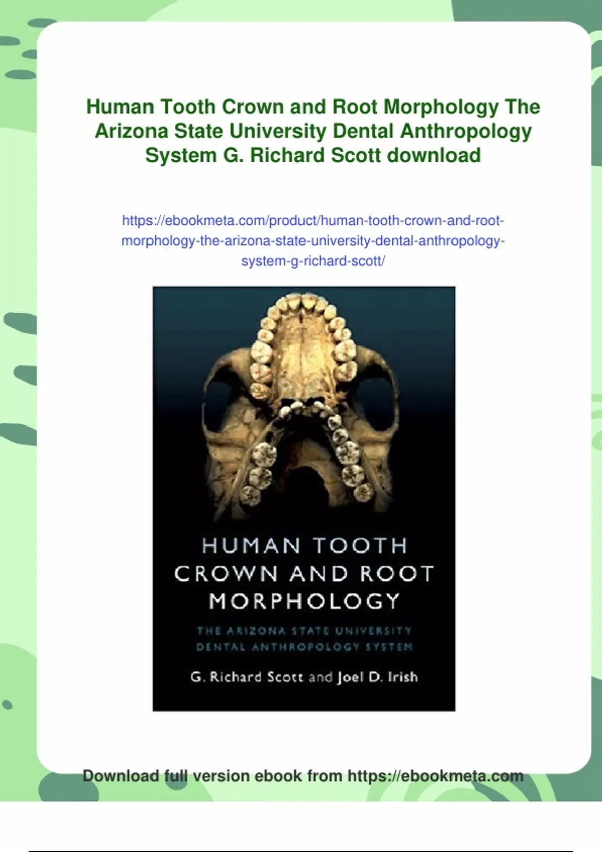 Summary Human Tooth Crown and Root Morphology The Arizona State ...