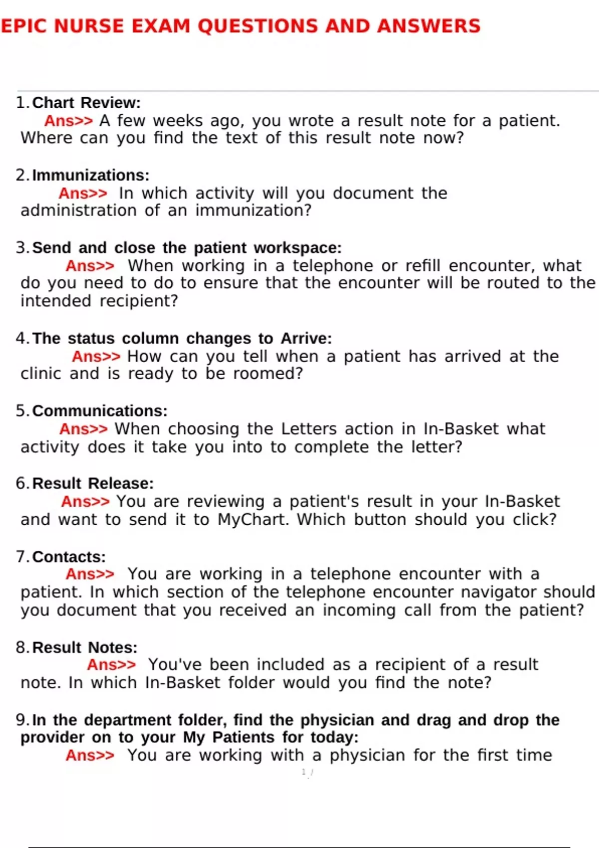 EPIC Nurse Exam Questions and Answers - Epic - Stuvia US