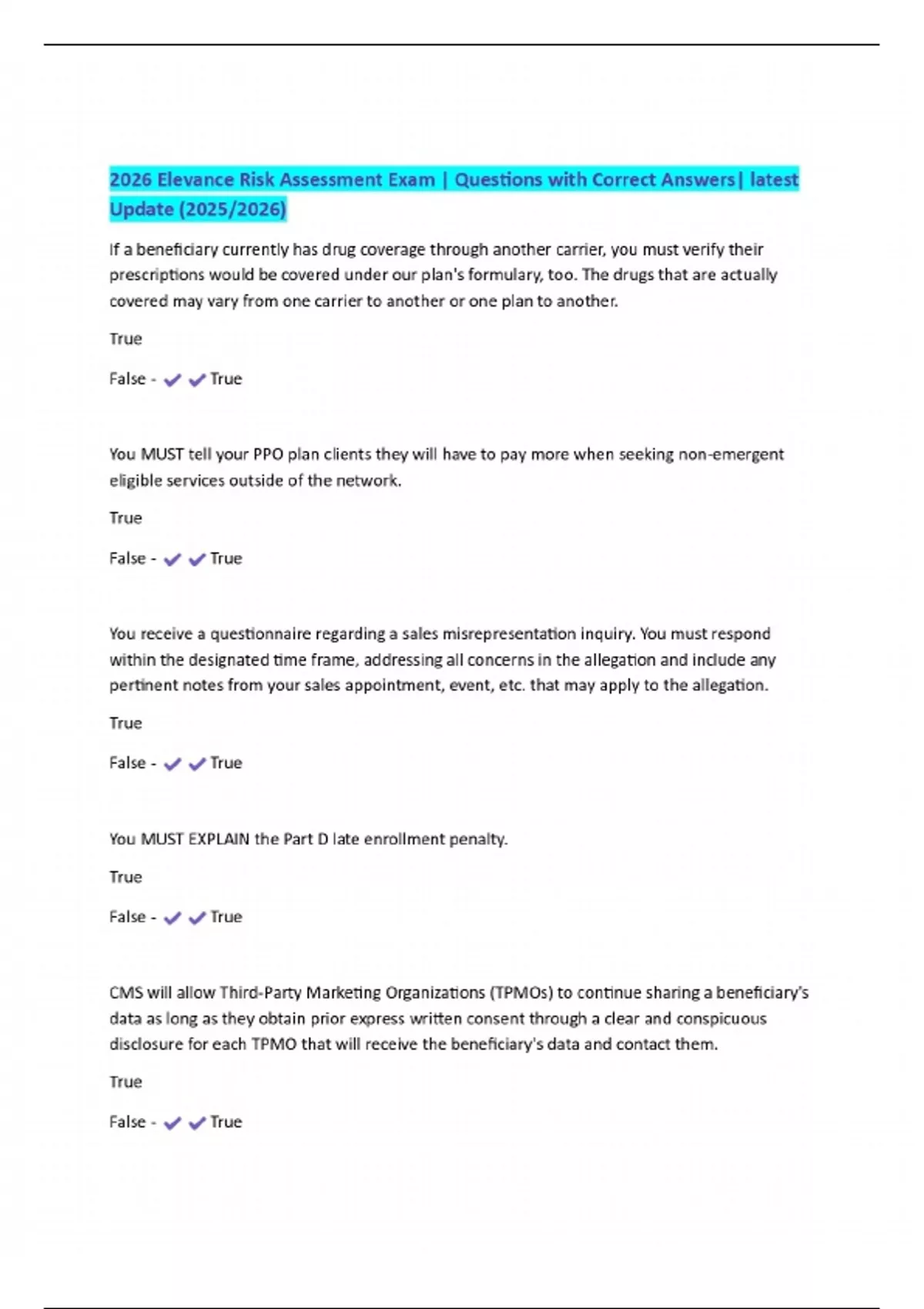 2026 Elevance Risk Assessment Exam | Questions with Correct Answers ...