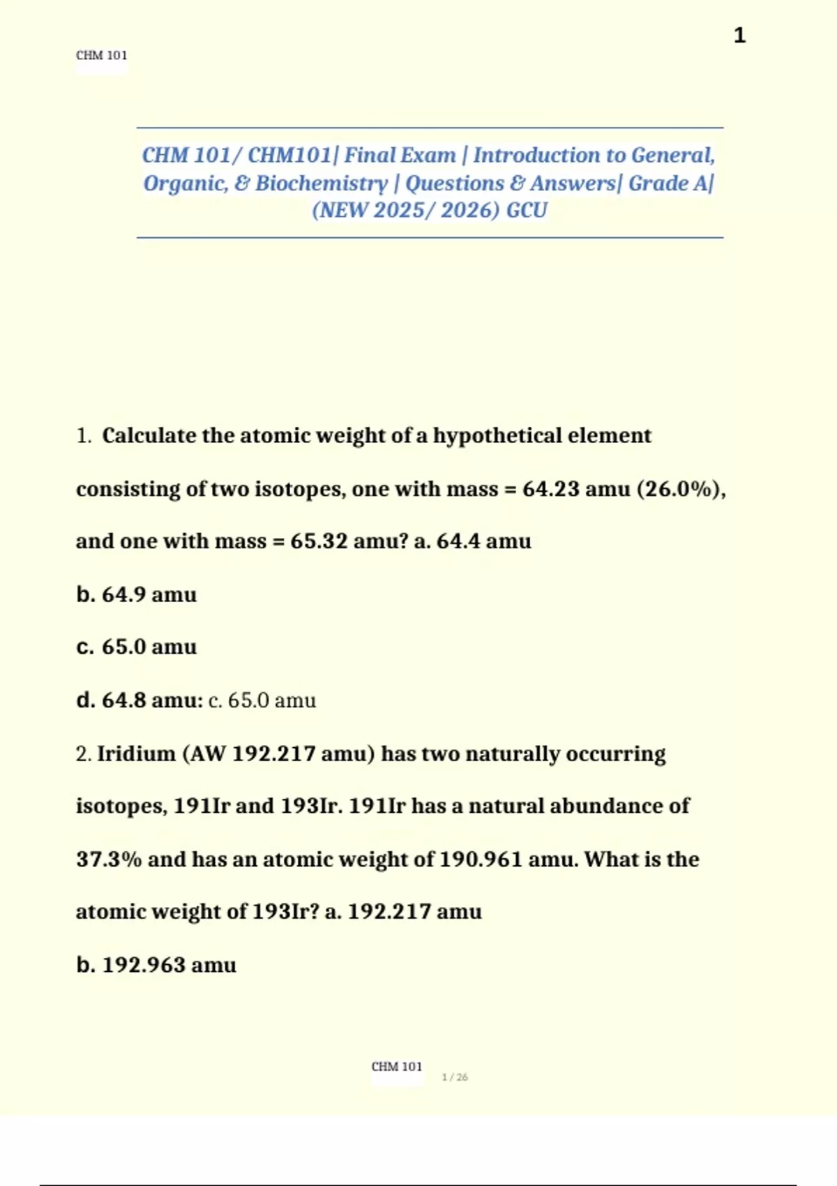 CHM 101/ CHM101| Final Exam | Introduction to General, Organic ...