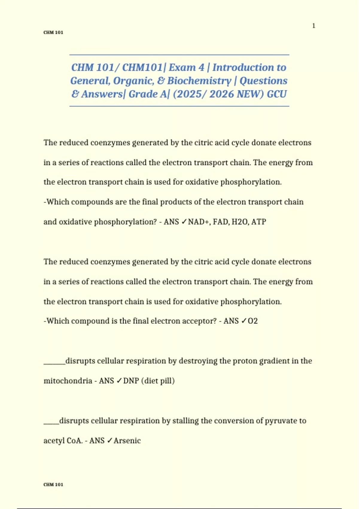 CHM 101/ CHM101| Exam 4 | Introduction to General, Organic, & Biochemistry | Questions & Answers ...