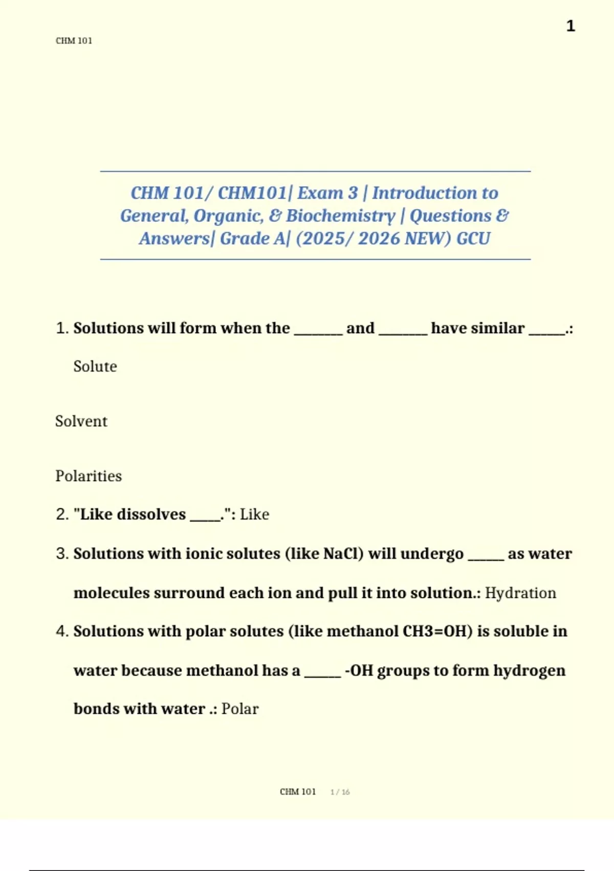 CHM 101/ CHM101| Exam 3 | Introduction to General, Organic, & Biochemistry | Questions & Answers ...