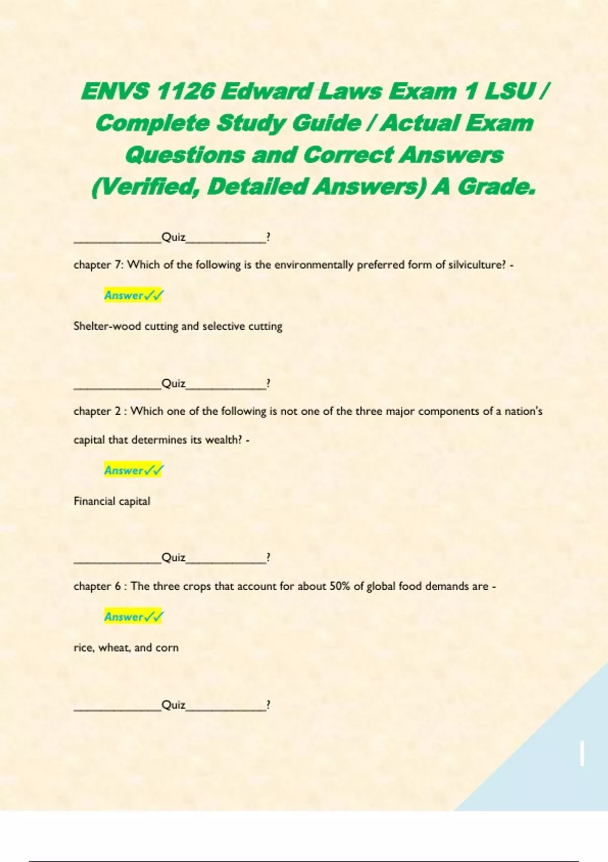 ENVS 1126 Edward Laws Exam 1 LSU / Complete Study Guide / Actual Exam ...