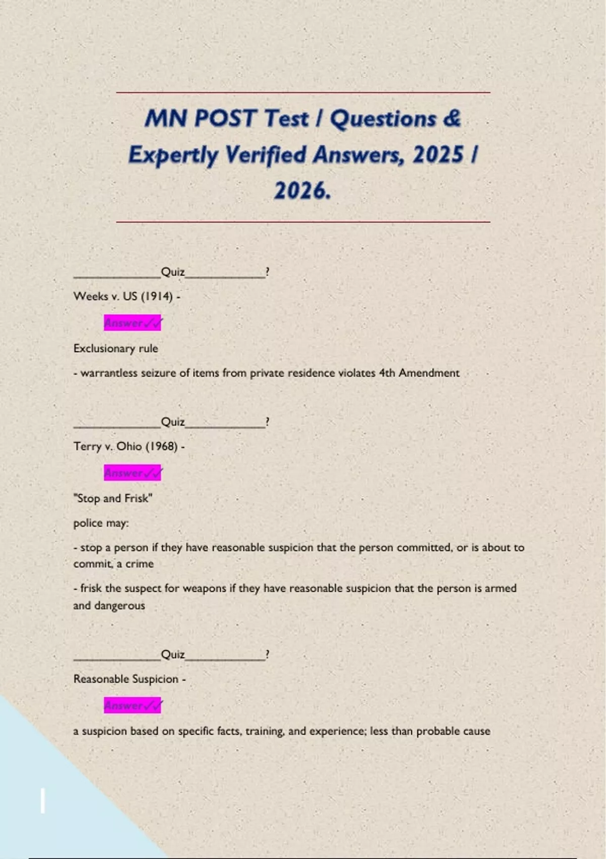 MN POST Test / Questions & Expertly Verified Answers, 2025 / 2026. - MN ...