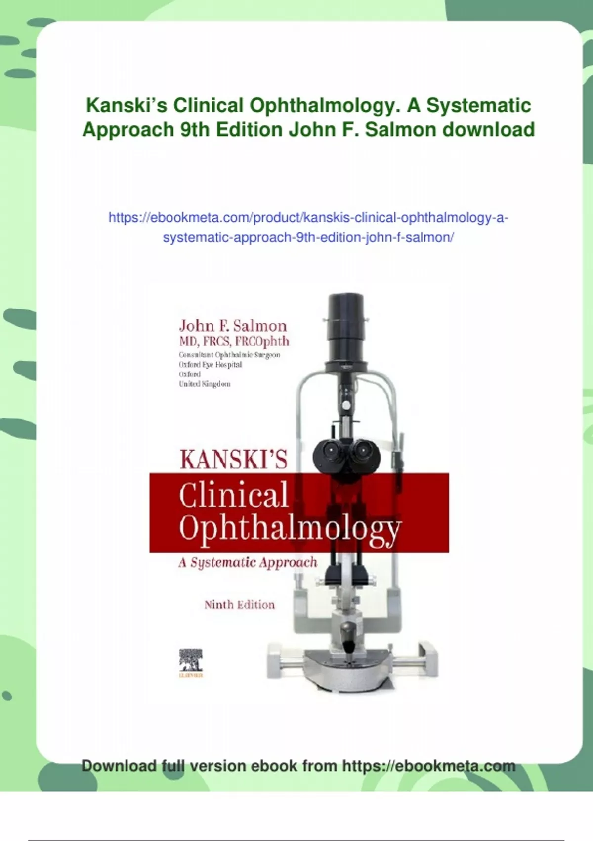 Summary Kanski’s Clinical Ophthalmology. A Systematic Approach 9th ...