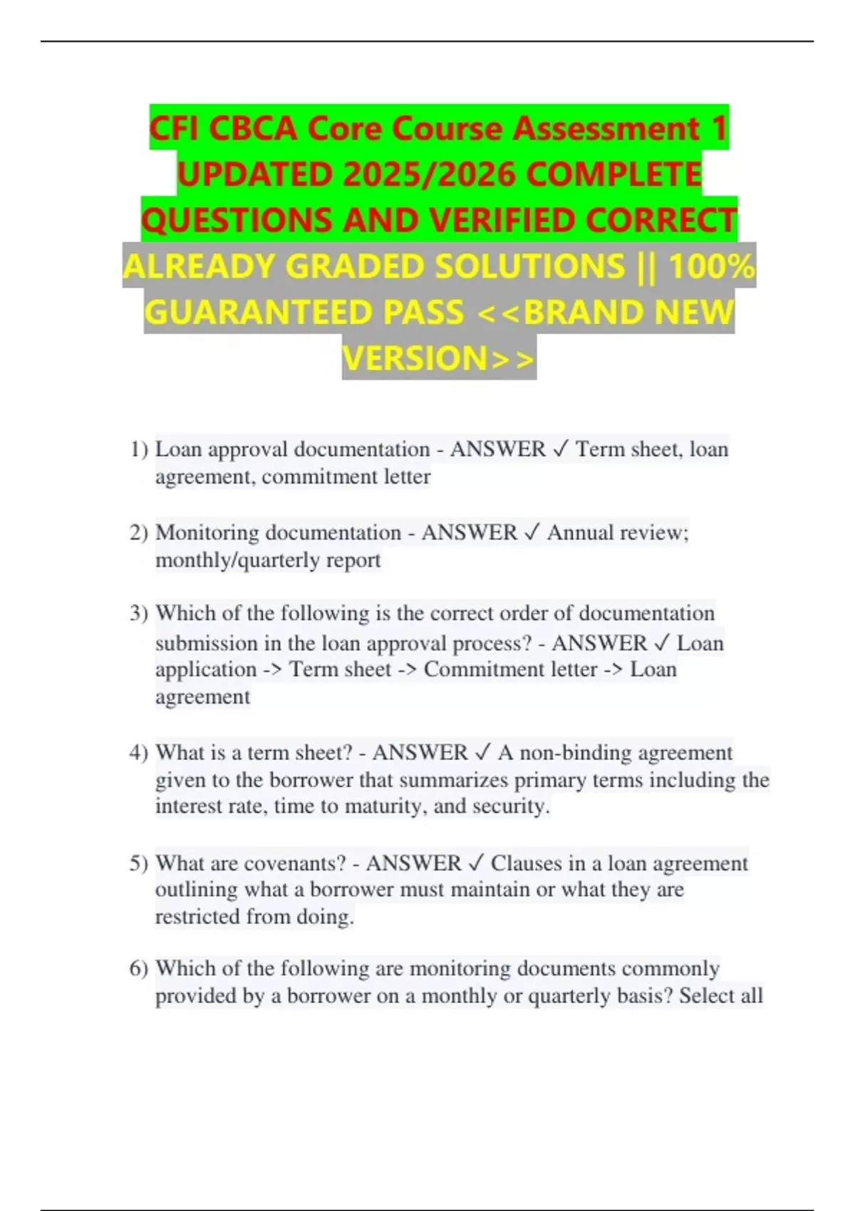 CFI CBCA Core Course Assessment 1 UPDATED 2025/2026 COMPLETE QUESTIONS ...