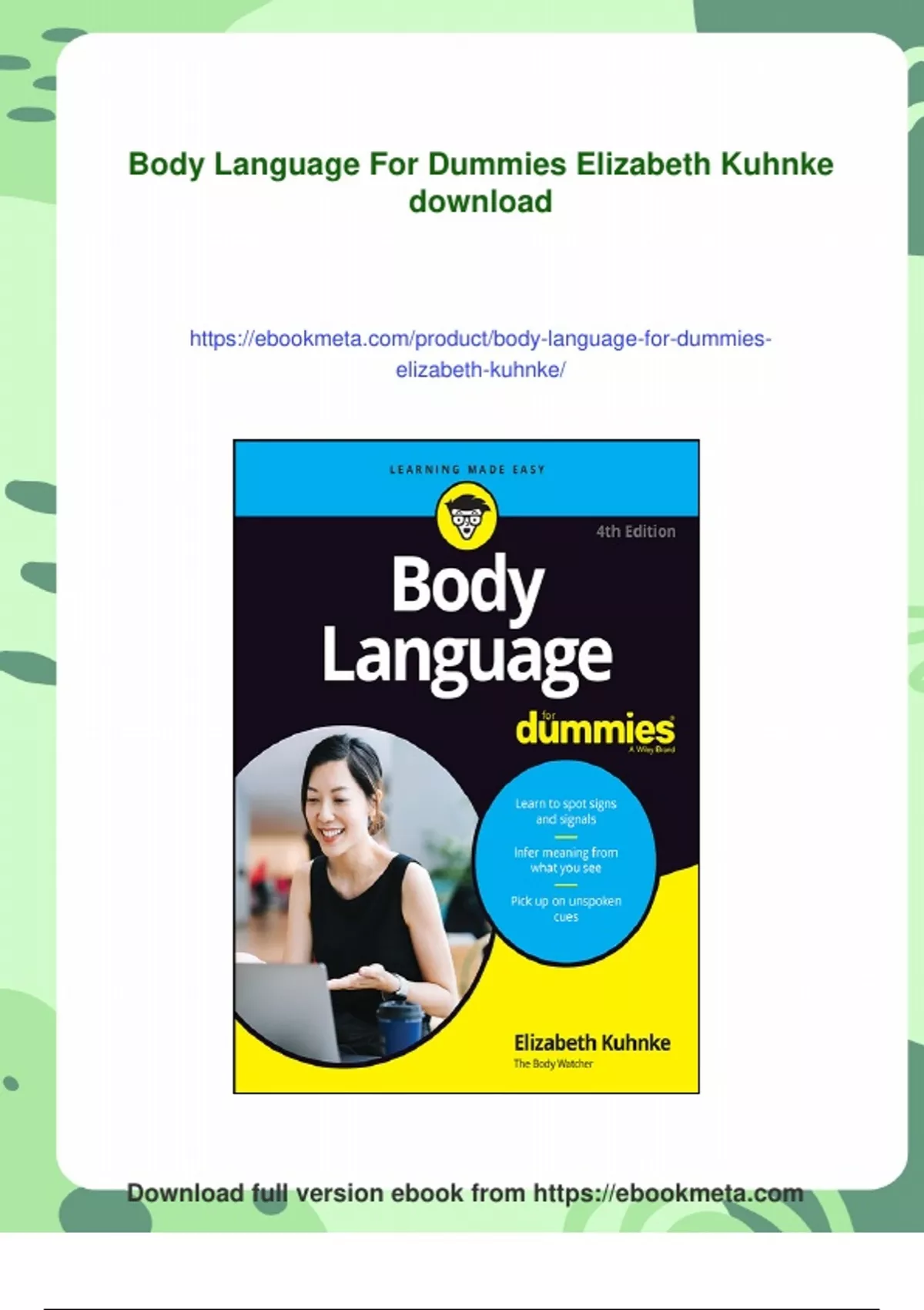 Summary Body Language For Dummies Elizabeth Kuhnke - Instant Download ...