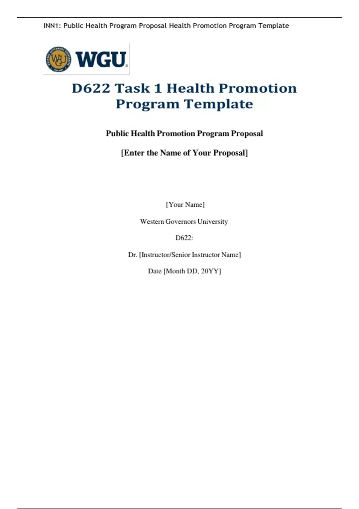WGU D622 Task 1 Health Promotion Program Template | 2025 Latest Update ...