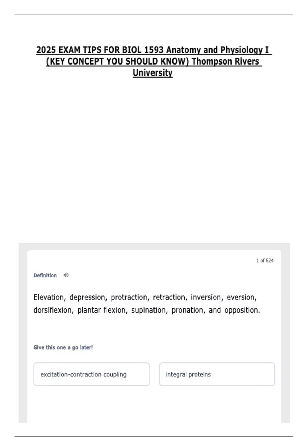 2025 EXAM TIPS FOR BIOL 1593 Anatomy and Physiology I (KEY CONCEPT YOU ...