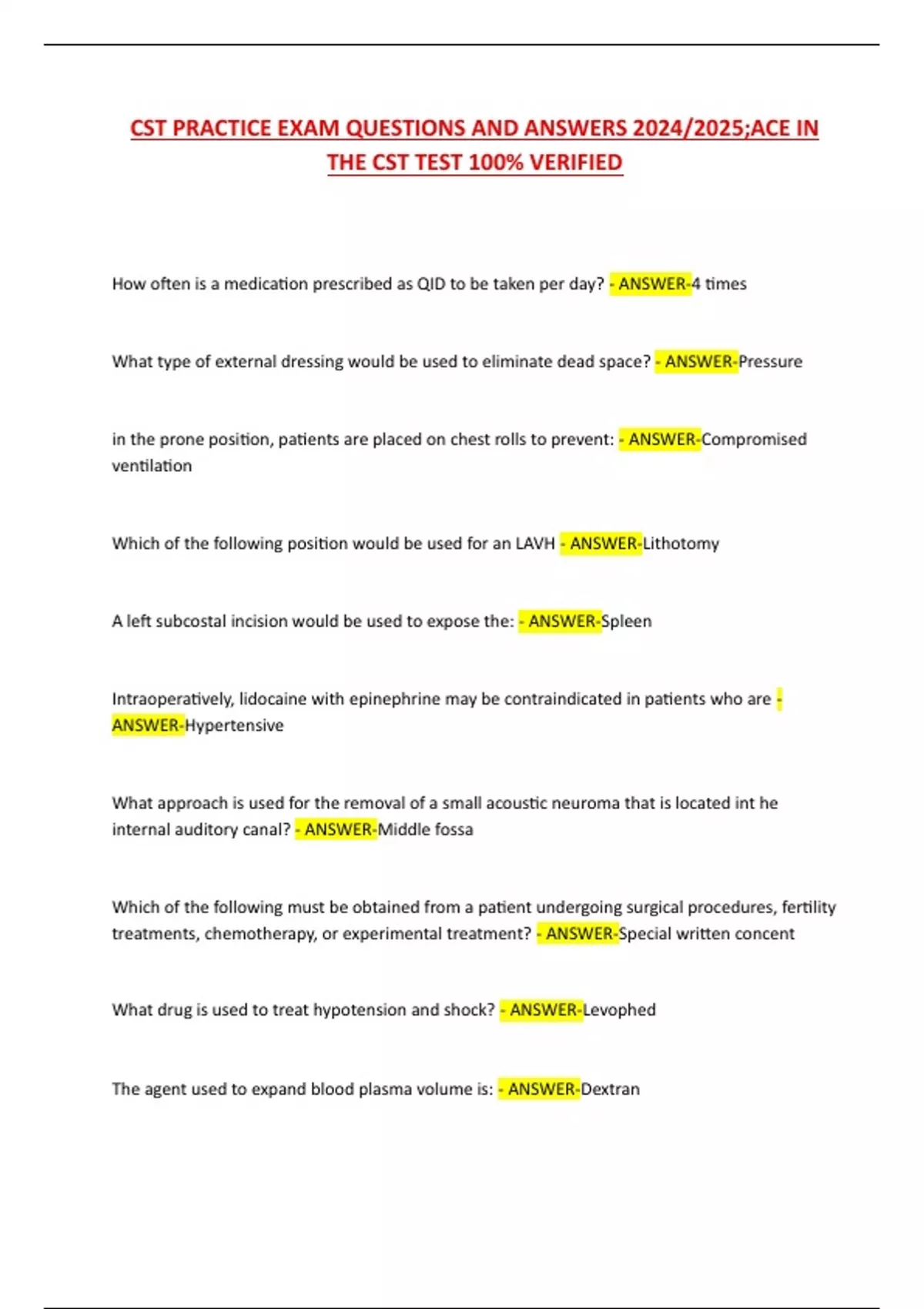 CST PRACTICE EXAM QUESTIONS AND ANSWERS 2024/2025;ACE IN THE CST TEST ...