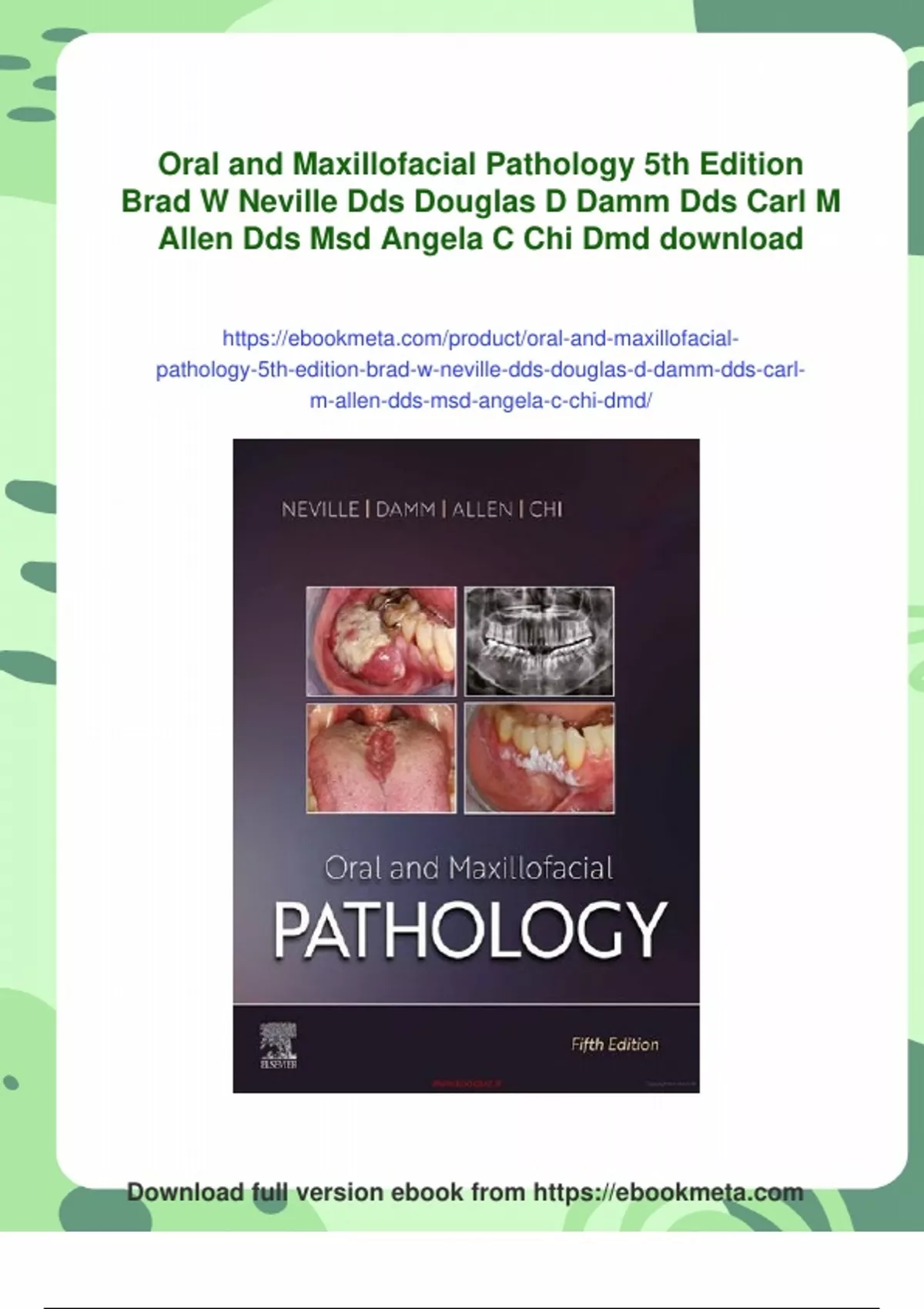 Summary Oral and Maxillofacial Pathology 5th Edition Brad W Neville Dds ...