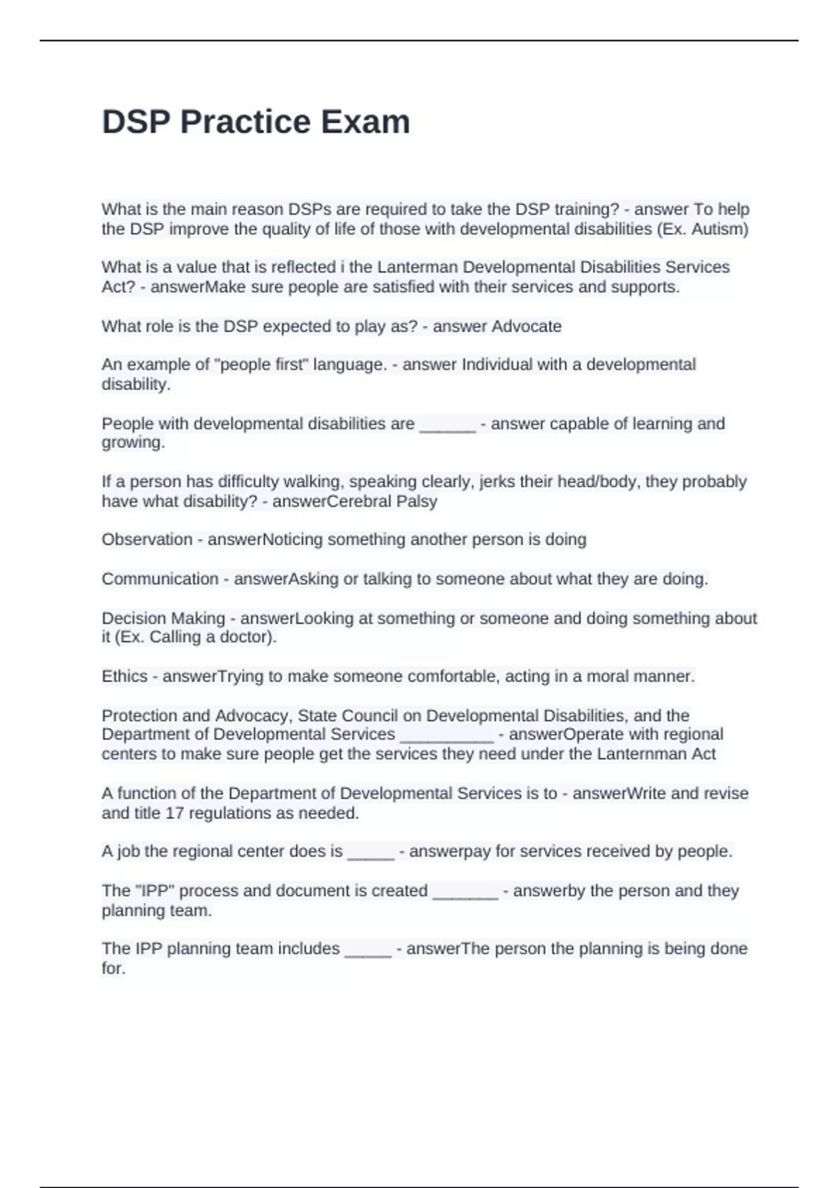 DSP Practice Exam Questions and Answers 2025 - DSP 1 - Stuvia US