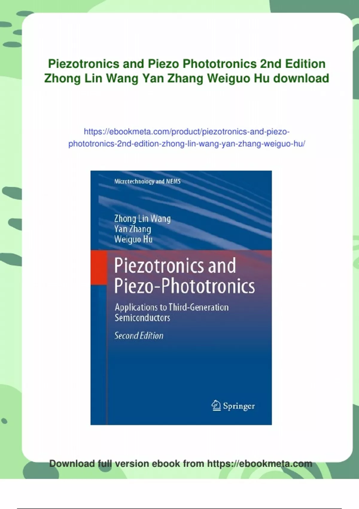 Summary Piezotronics and Piezo Phototronics 2nd Edition Zhong Lin Wang ...
