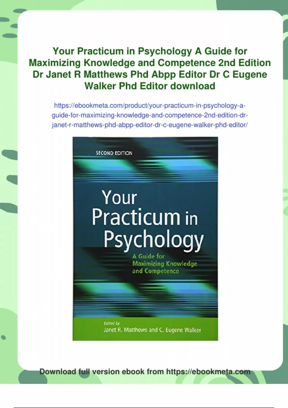 Summary Your Practicum in Psychology A Guide for Maximizing Knowledge ...