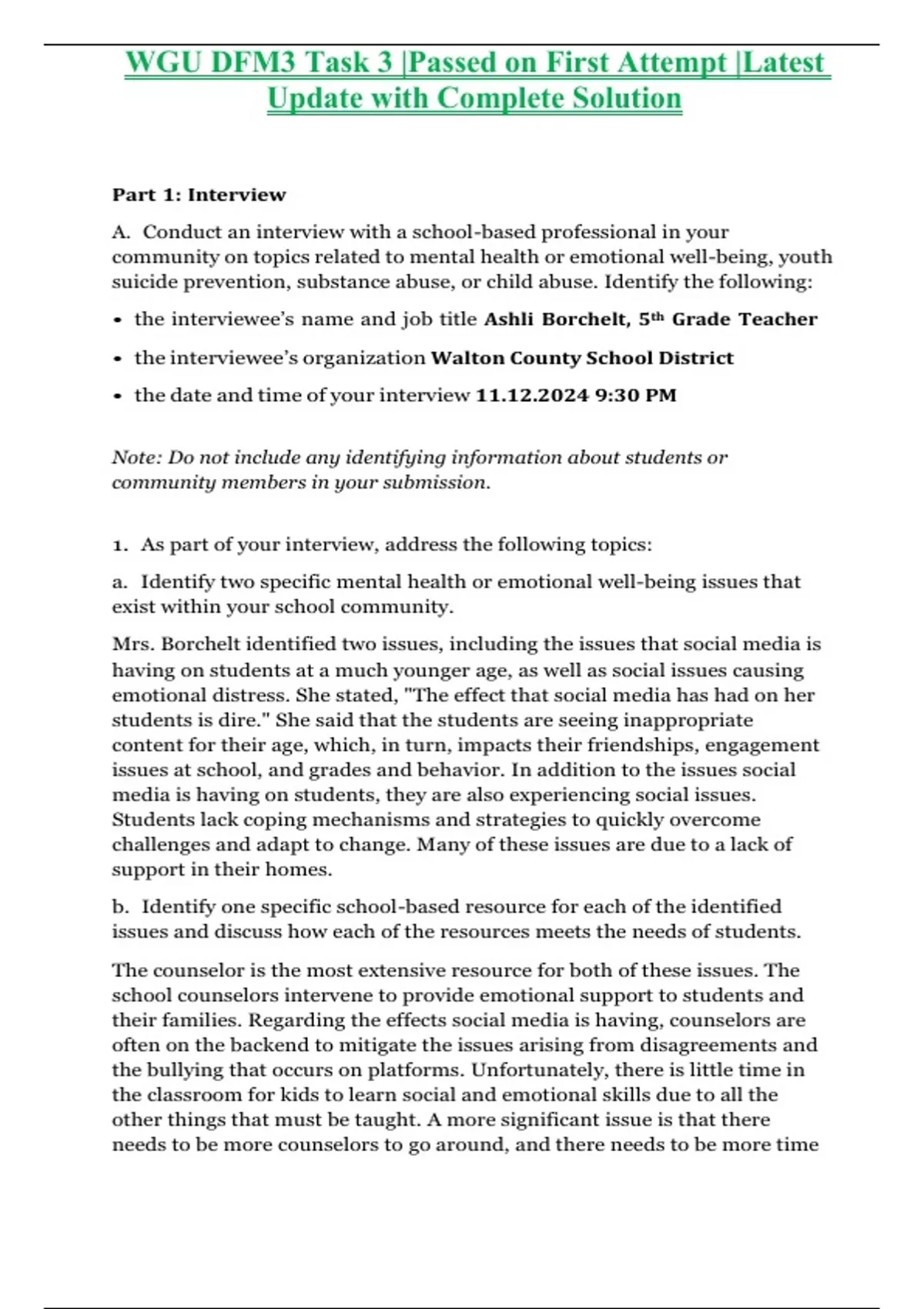 WGU DFM3 Task 3 |Passed on First Attempt |Latest Update with Complete ...