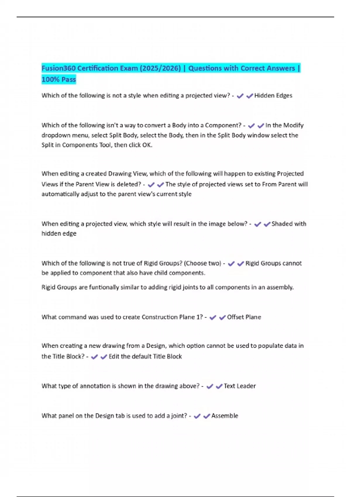 Fusion360 Certification Exam (2025/2026) | Questions with Correct ...