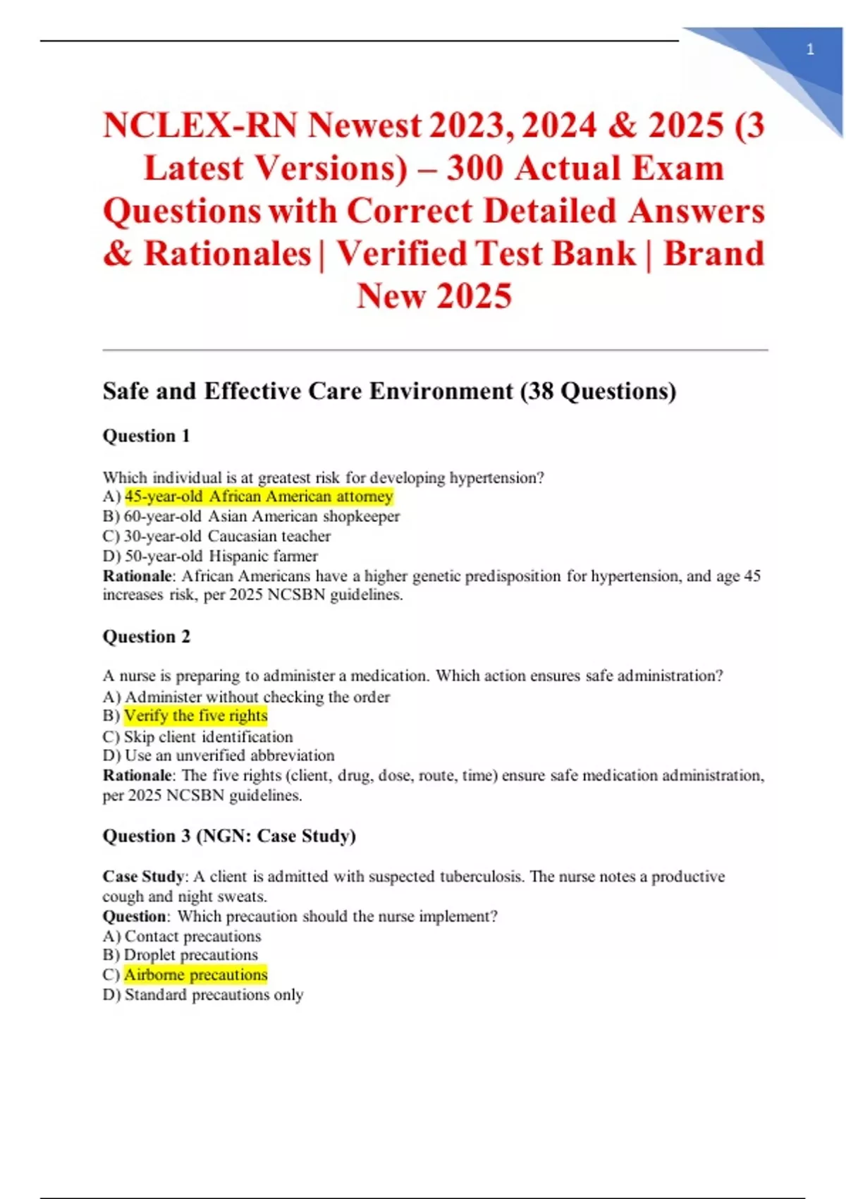 NCLEX-RN Newest 2023, 2024 & 2025 (3 Latest Versions) – 300 Actual Exam ...