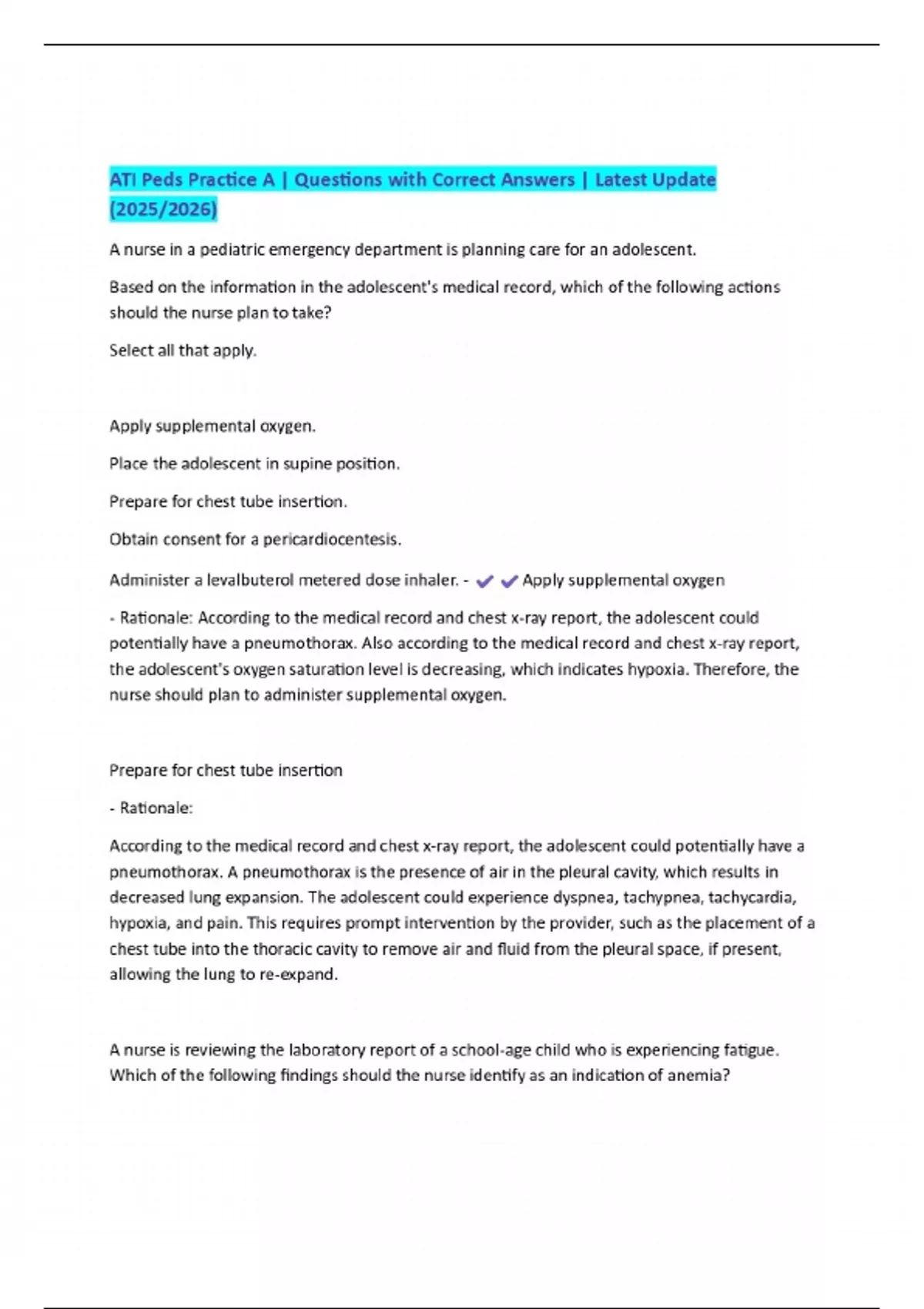 ATI Peds Practice A | Questions with Correct Answers | Latest Update ...